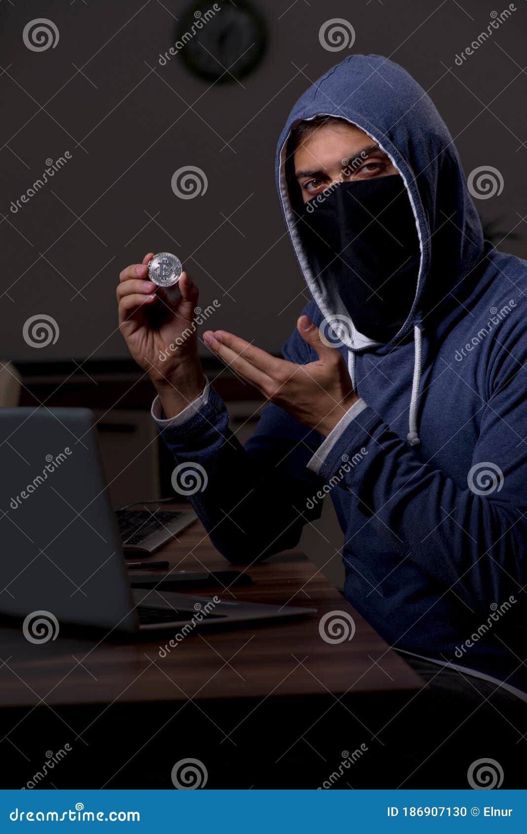Male Hacker Hacking Security Firewall Late in Office Stock Photo ...