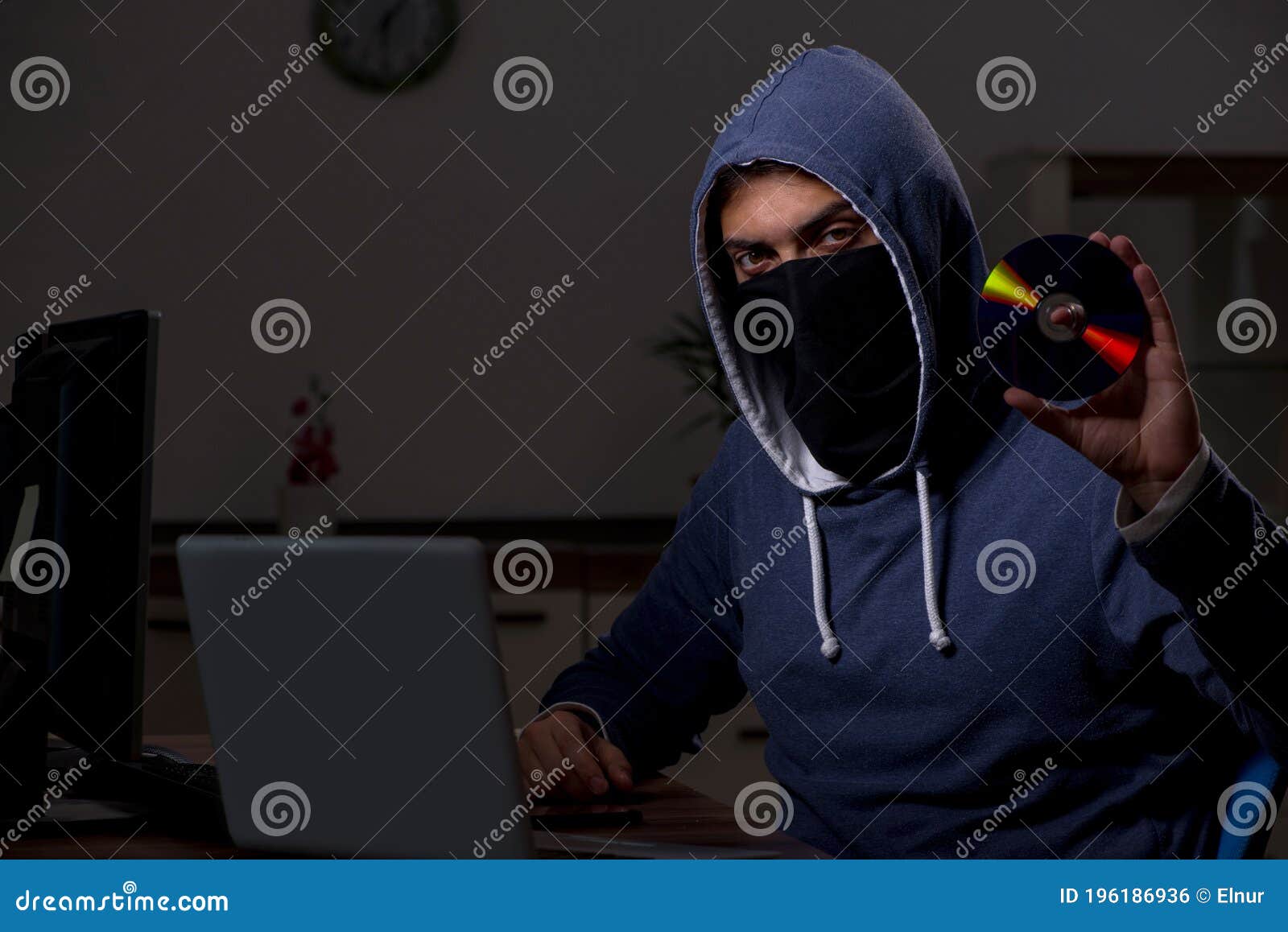 Male Hacker Hacking Security Firewall Late in Office Stock Photo ...