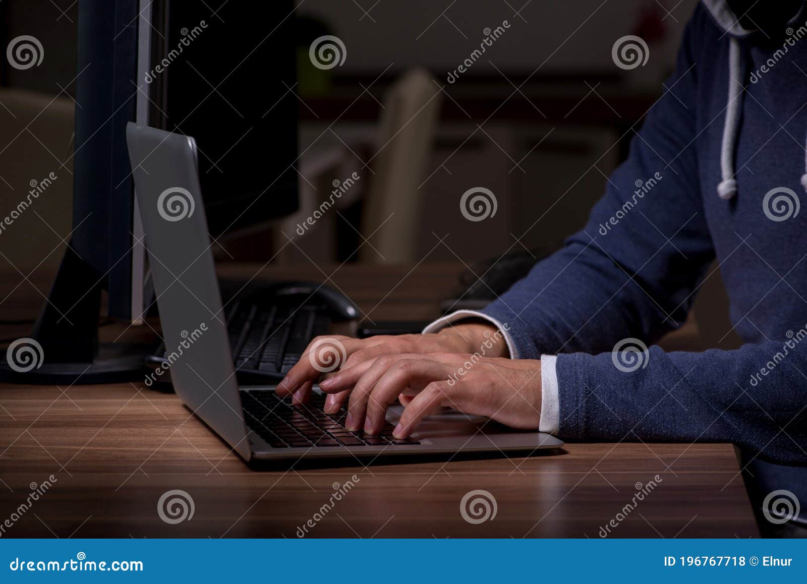 Male Hacker Hacking Security Firewall Late in Office Stock Photo ...