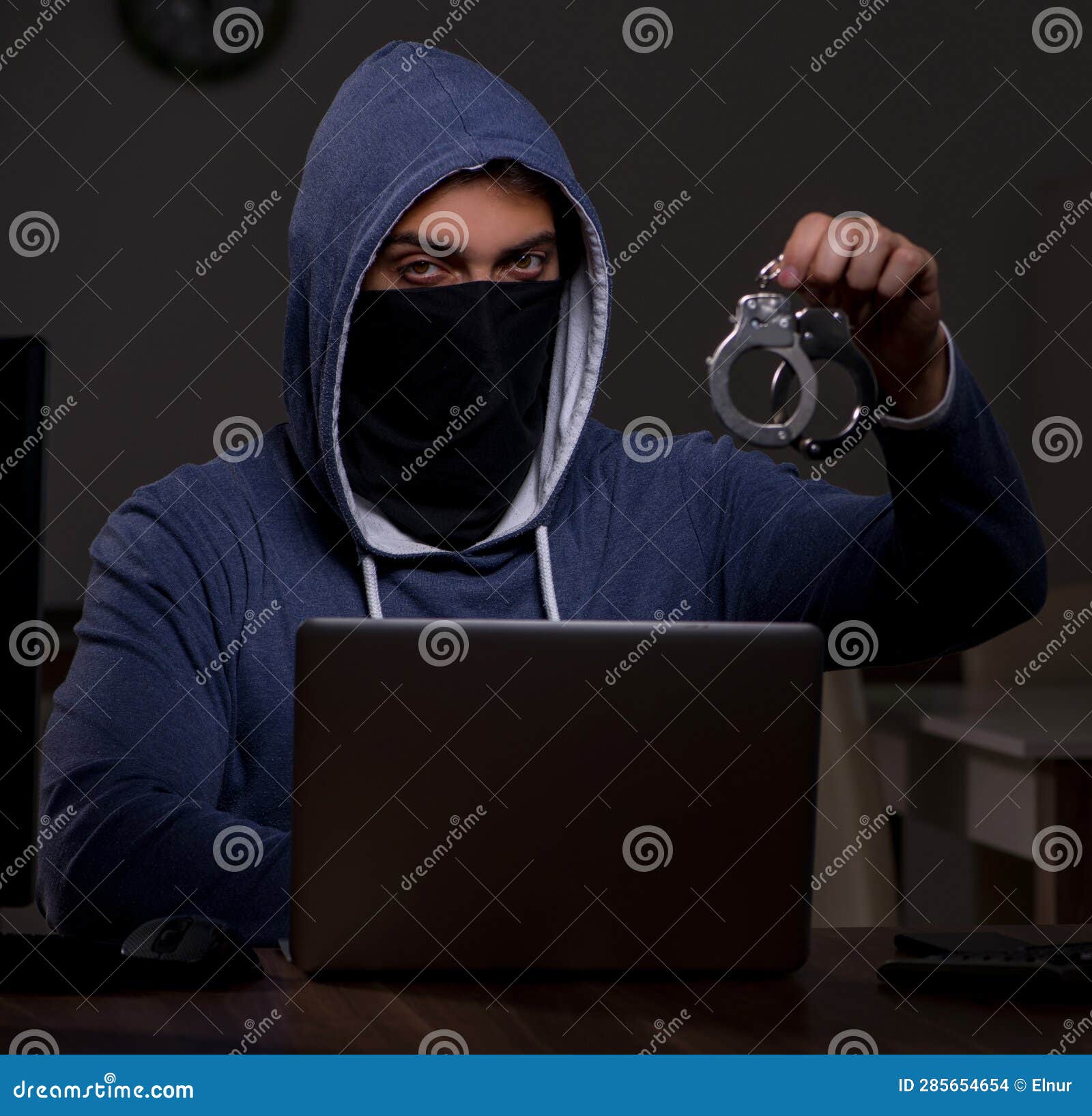 Male Hacker Hacking Security Firewall Late in Office Stock Photo ...