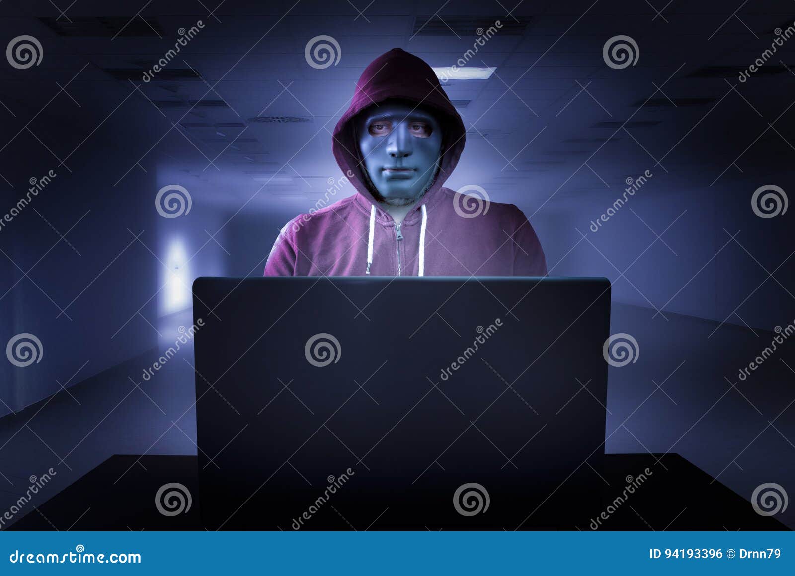 Male Hacker with Laptop and Mask Stock Photo - Image of piracy, hacker ...