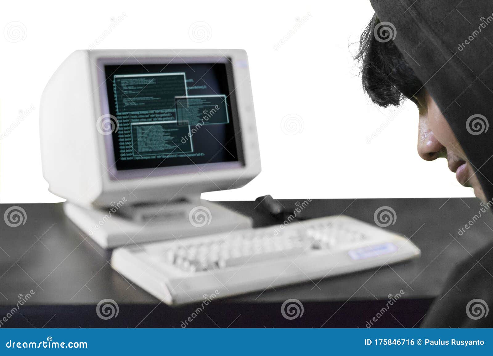 Male Hacker Sitting in Front of Computer Stock Photo - Image of hacker ...