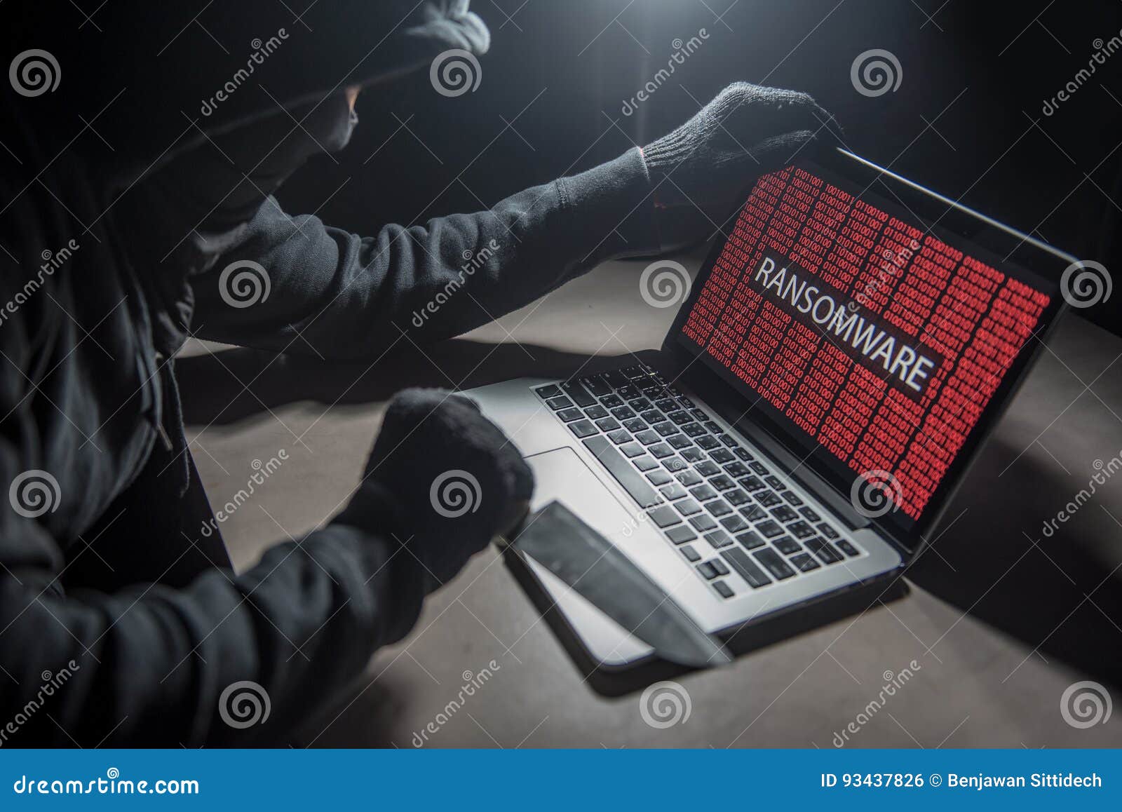 Male Hacker Threading Computer Laptop with Knife Stock Photo - Image of ...
