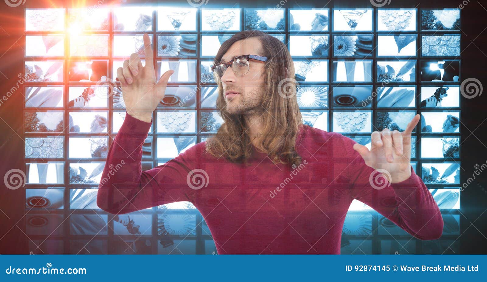 Male Hacker Touching Screen Stock Image - Image of communication ...
