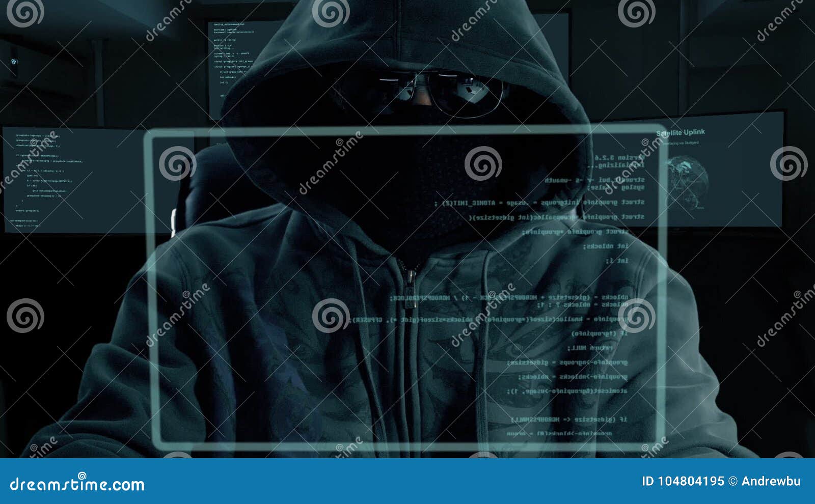 Male Hacker Typing Program Code. Dark Night Man at Virtual Screen ...