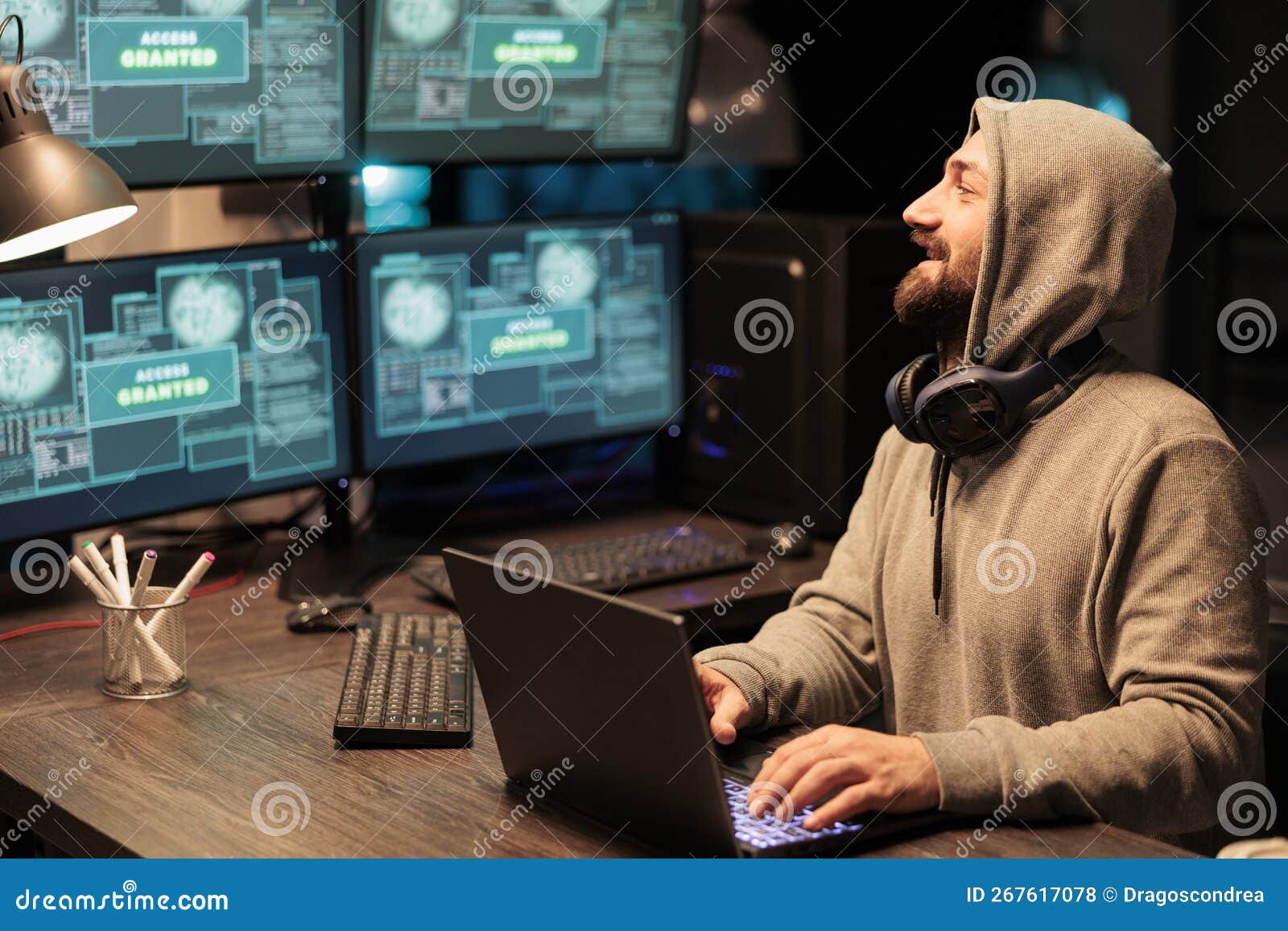 It Male Hacker Using Computer To Break System Stock Photo - Image of ...