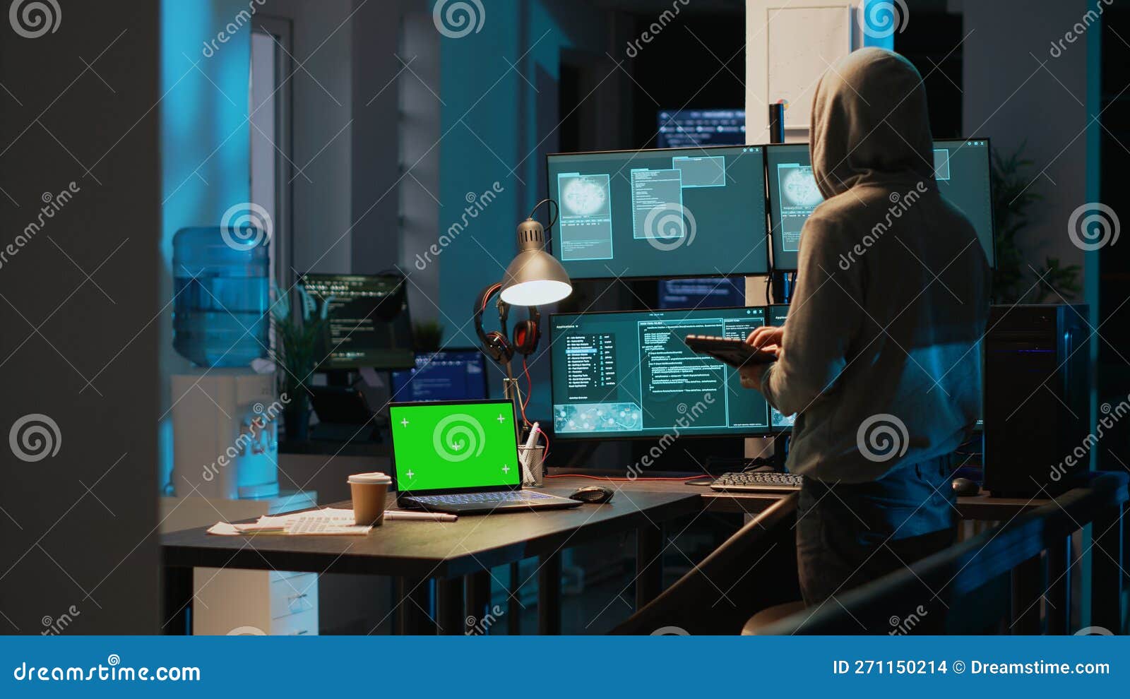 Male Hacker Using Greenscreen To Break into it Server Stock Photo ...