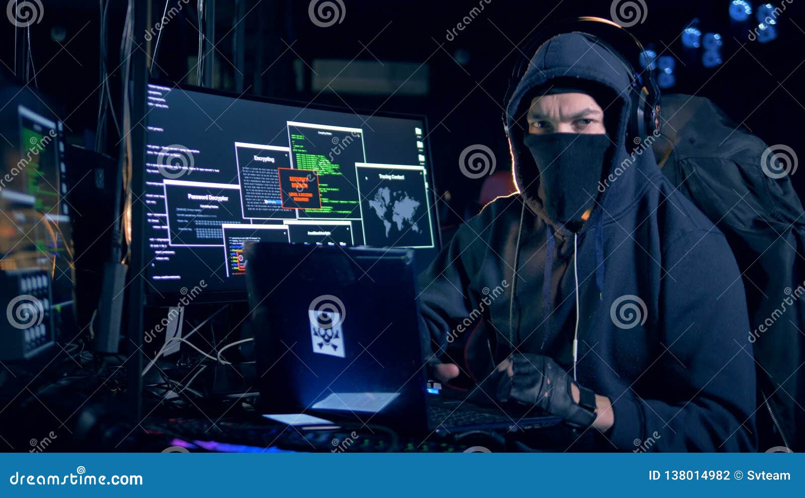 Male Hacker Working with Hacking Equipment, Close Up. Stock Footage ...