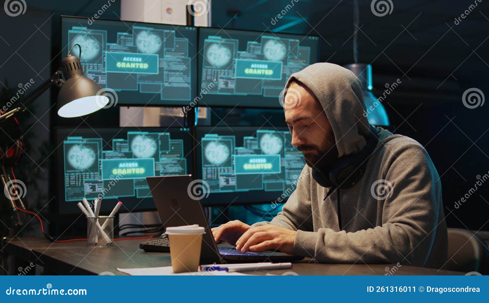 Male Hacking Thief Working on Security Breach Stock Image - Image of ...
