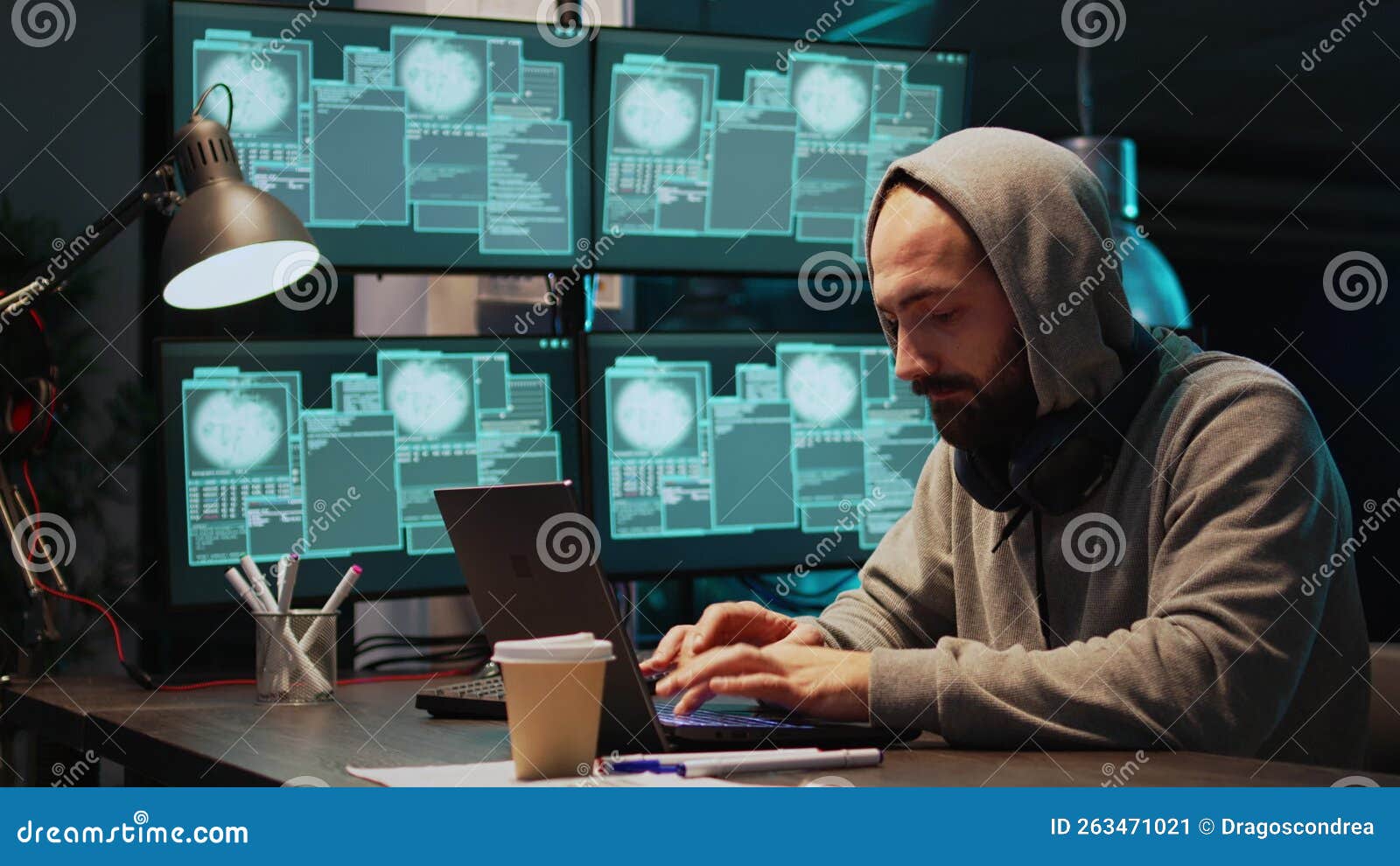 Male Hacking Thief Working on Security Breach Stock Video - Video of ...