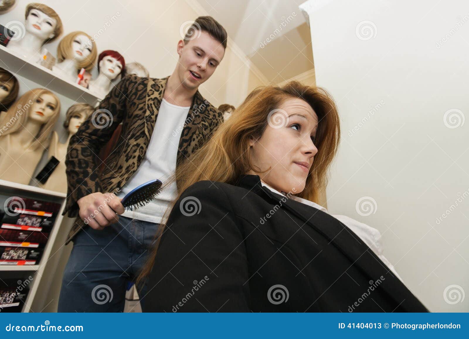 Male Hairstylist Brushing Female Customer S Hair in Salon Stock Image ... Male Hairstylist Brushing Female Customer S Hair in Salon Stock Image ...