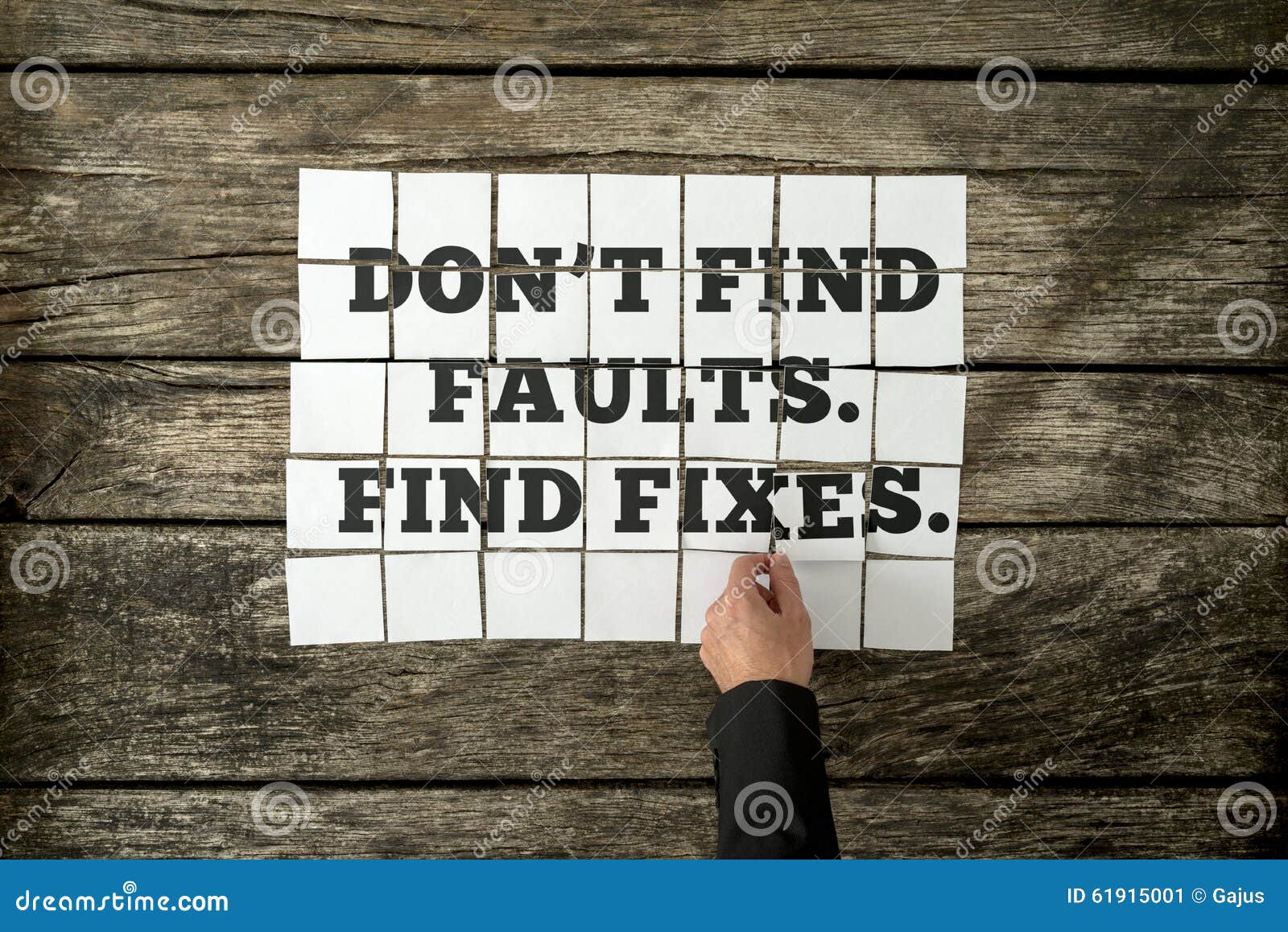 Male Hand Assembling a Don T Find Faults. Find Fixes Sign Stock Image ... Male Hand Assembling a Don T Find Faults. Find Fixes Sign Stock Image ...