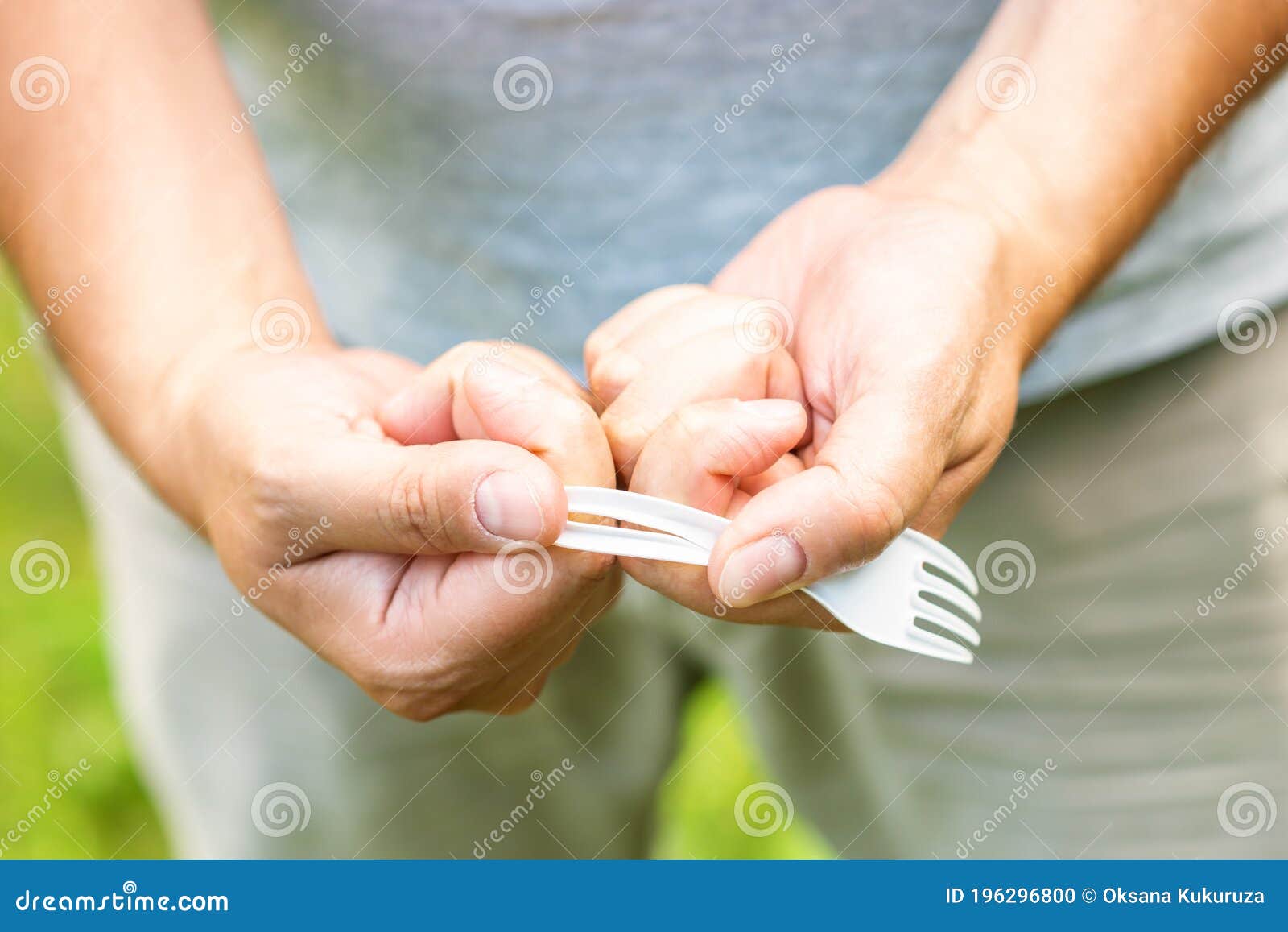 Male Hand Breaks Plastic Disposable Fork Stock Photo - Image of fork ...