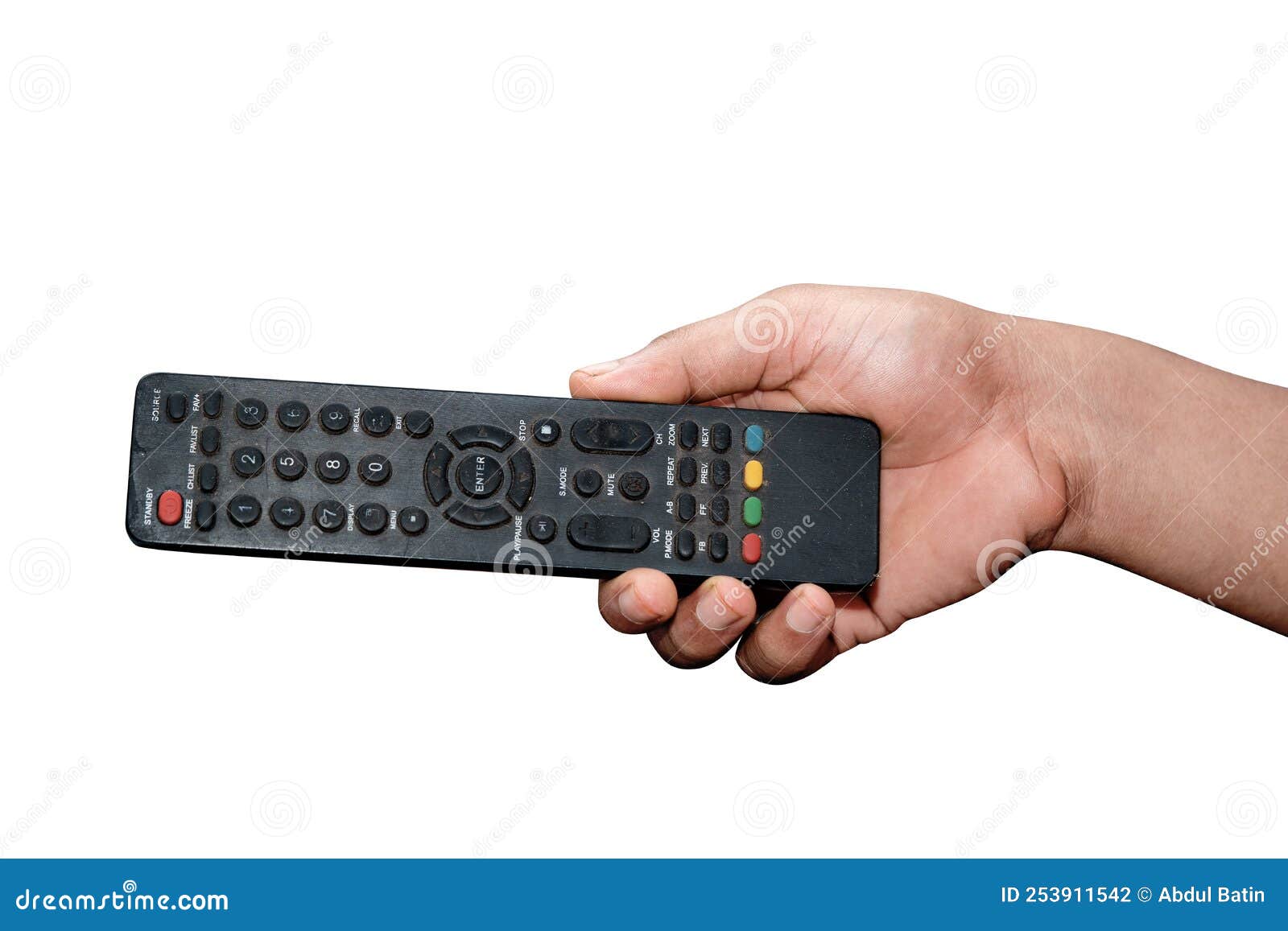 Male Hand Changing Channel with Remote Control Isolated Stock Photo ...