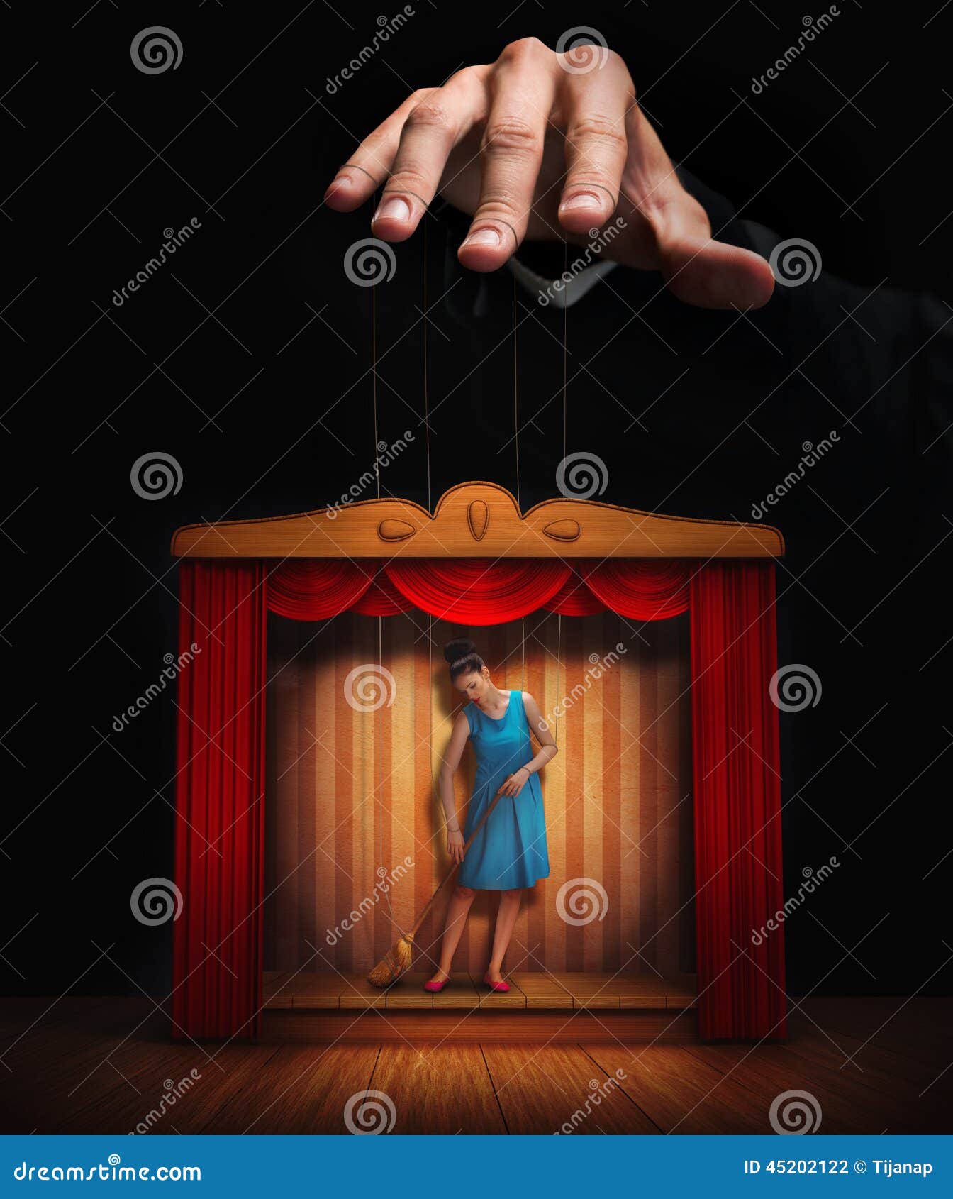 Male Hand Controlling a Small Woman Puppet Stock Photo - Image of chore ...