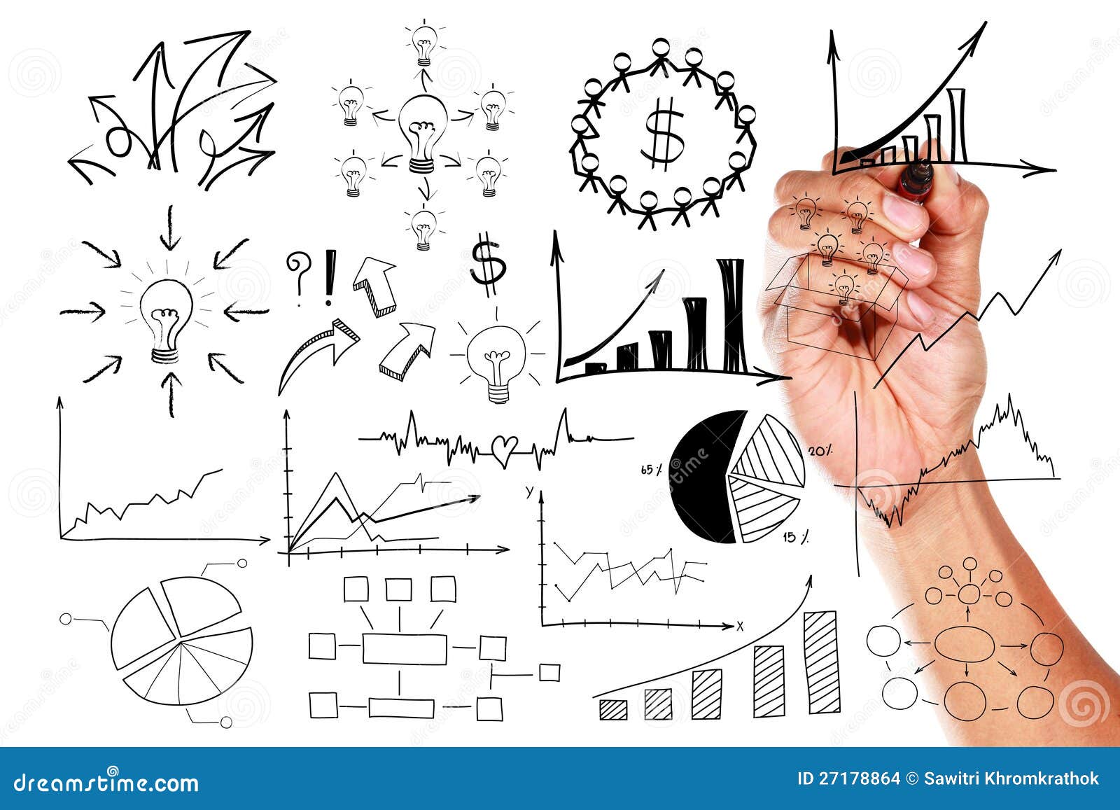 Male hand drawing a chart stock illustration. Illustration of ...