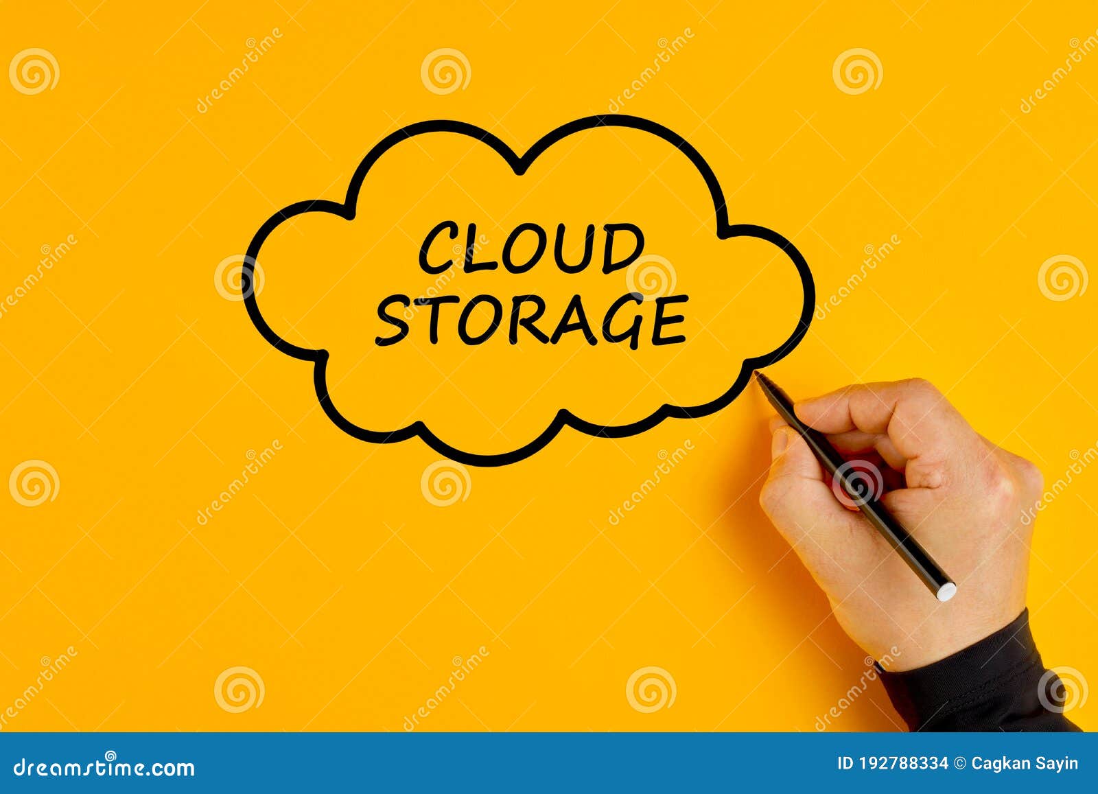 Male Hand Drawing a Cloud with the Words Cloud Storage Written in it ...