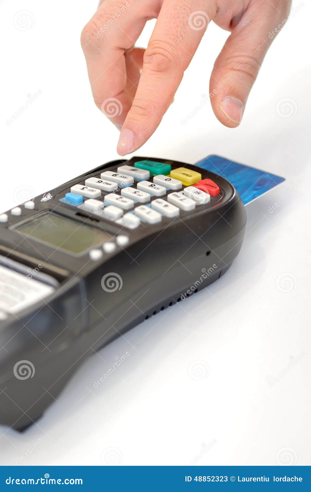 Male hand enters PIN code stock image. Image of device - 48852323