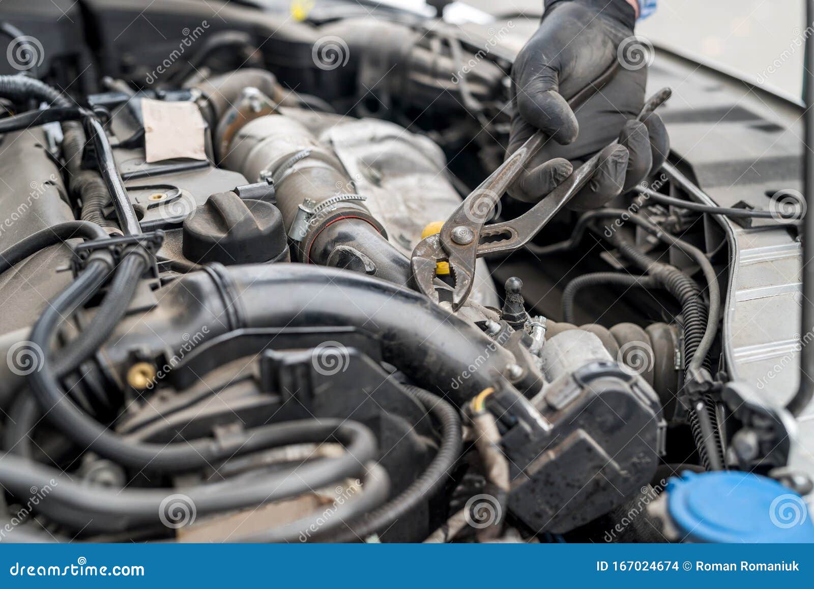 Male Hand Fixing Nut on Car Engine Stock Photo - Image of garage ...