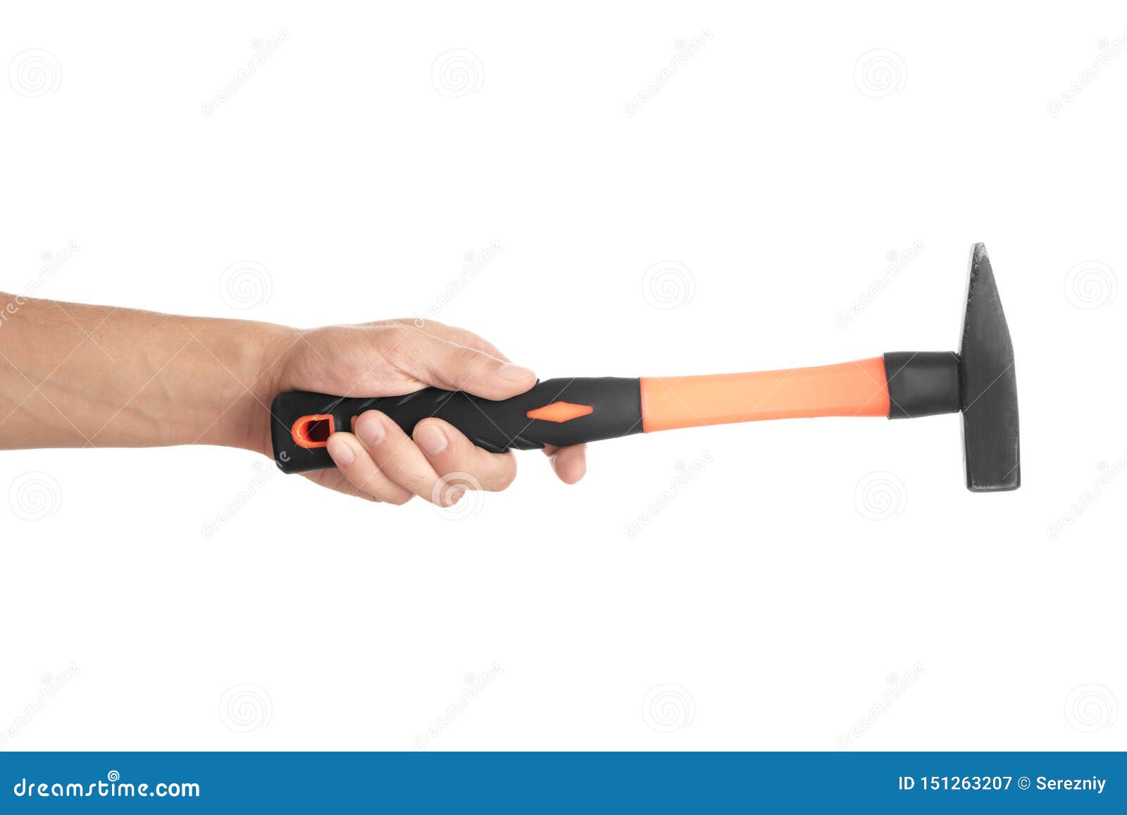 Male Hand with Hammer Isolated on White Stock Image - Image of fingers ...