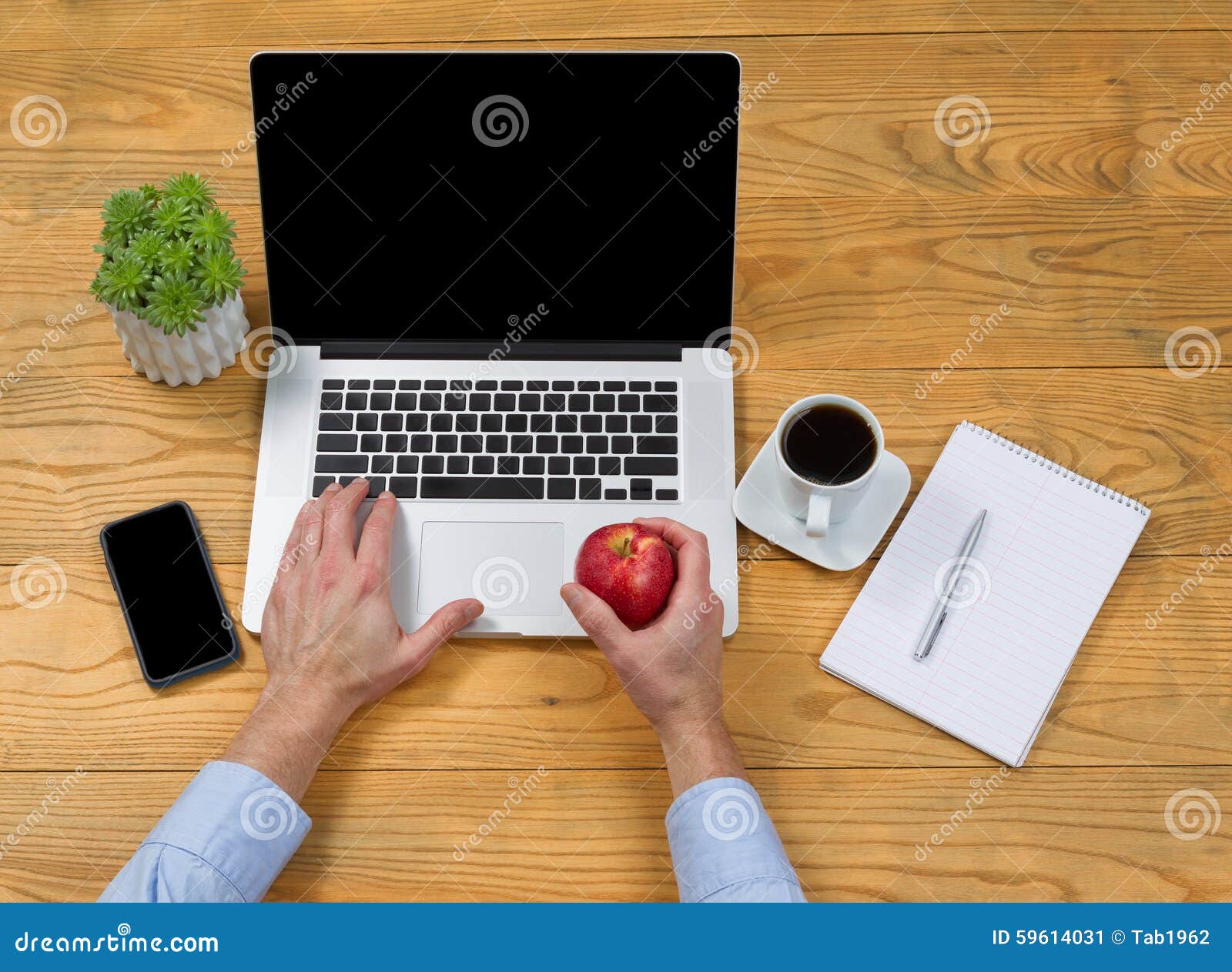 Male Hand Holding Apple while Using Laptop Computer Stock Image - Image ...