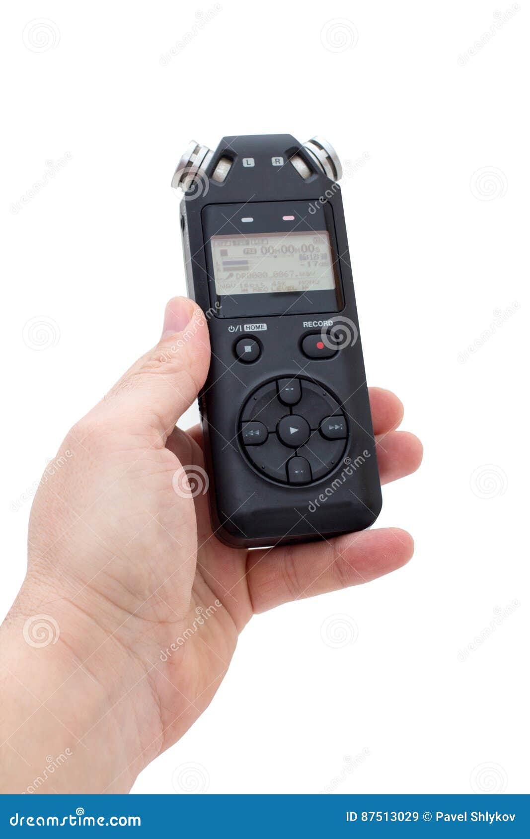 Male Hand Holding Audio Recorder Using for Documenting Sound Stock ...