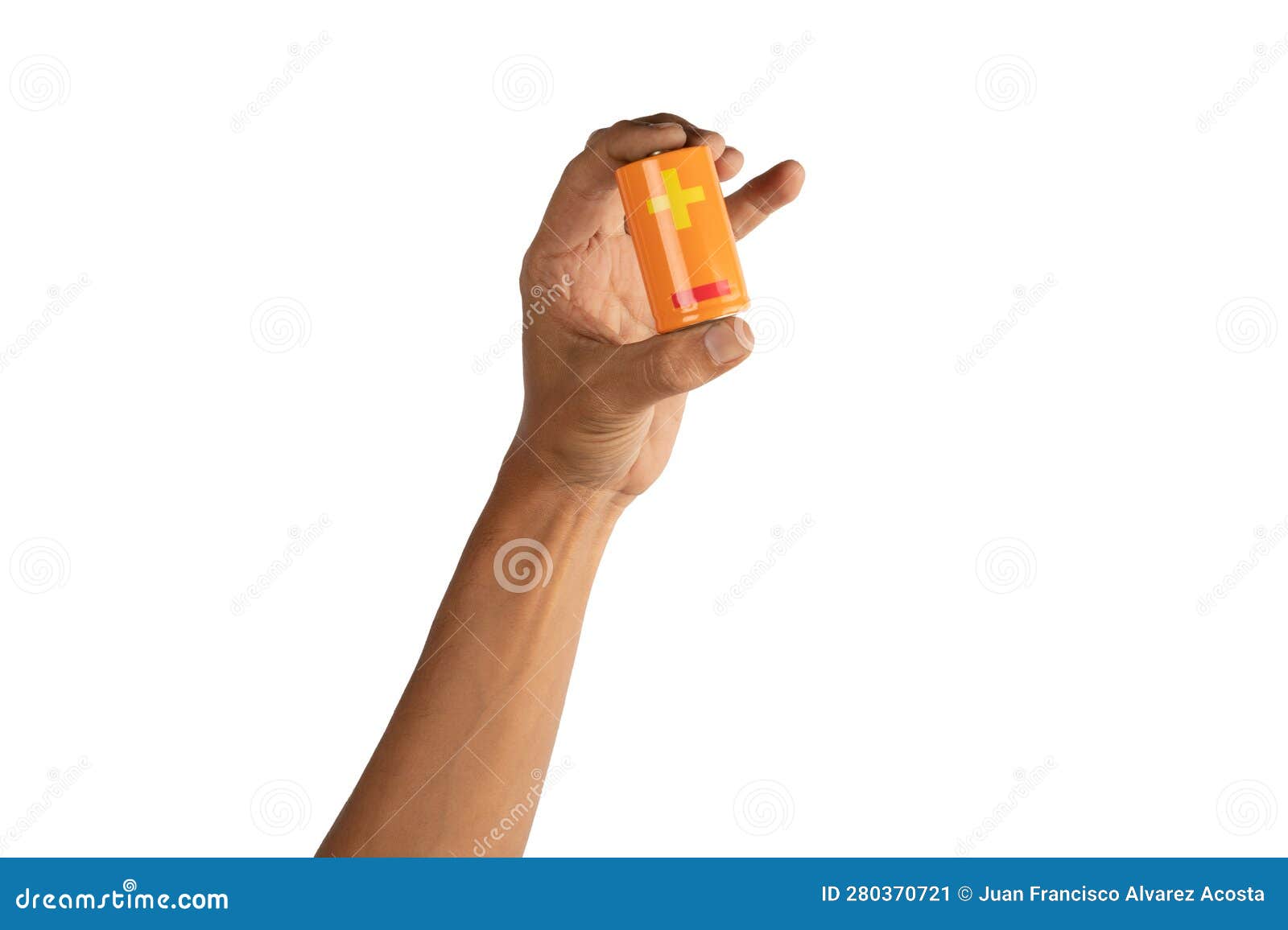Black Male Hand Holding an Orange Battery Isolated Stock Image - Image ...