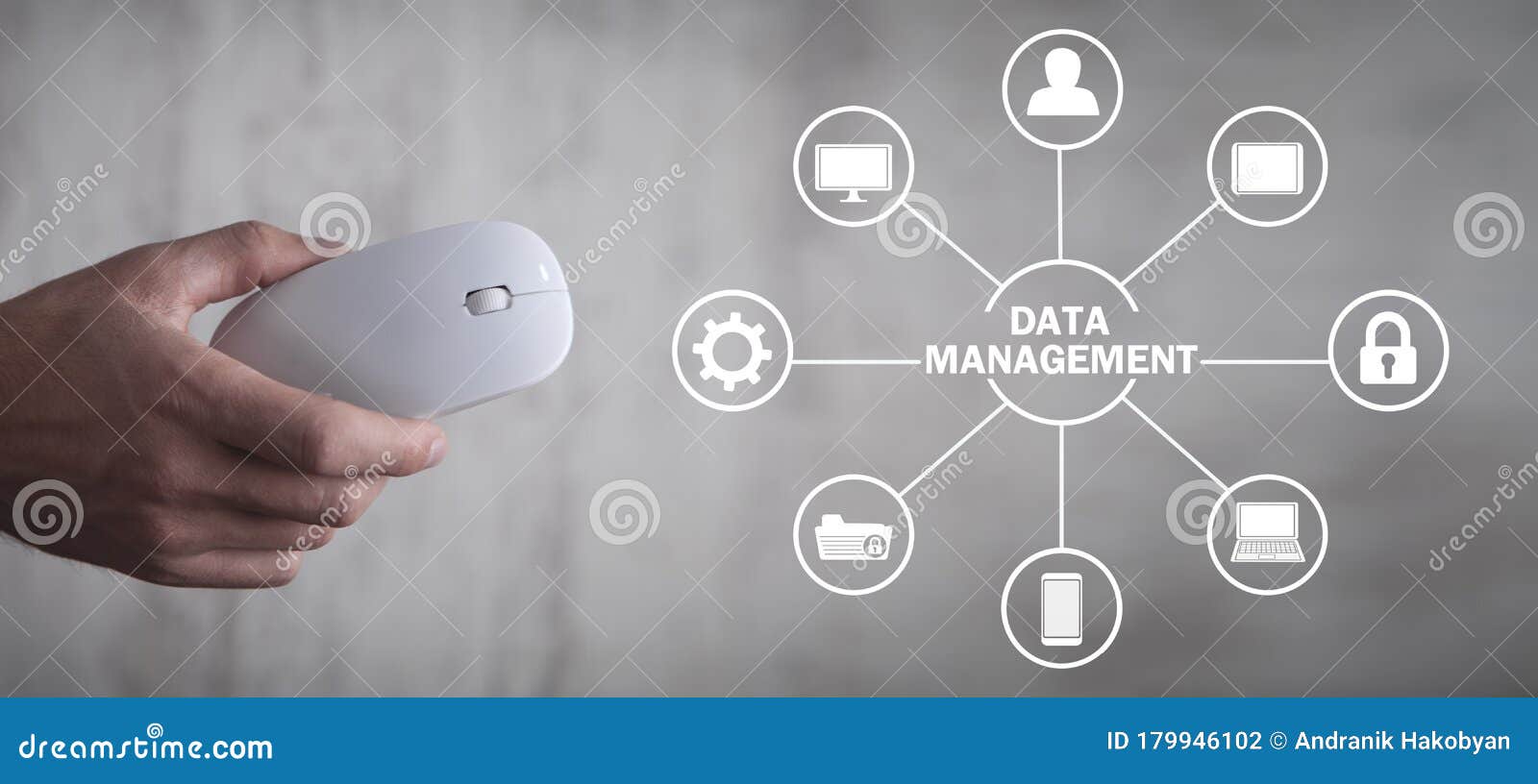 Male Hand Holding Computer Mouse. Data Management Stock Photo - Image ...