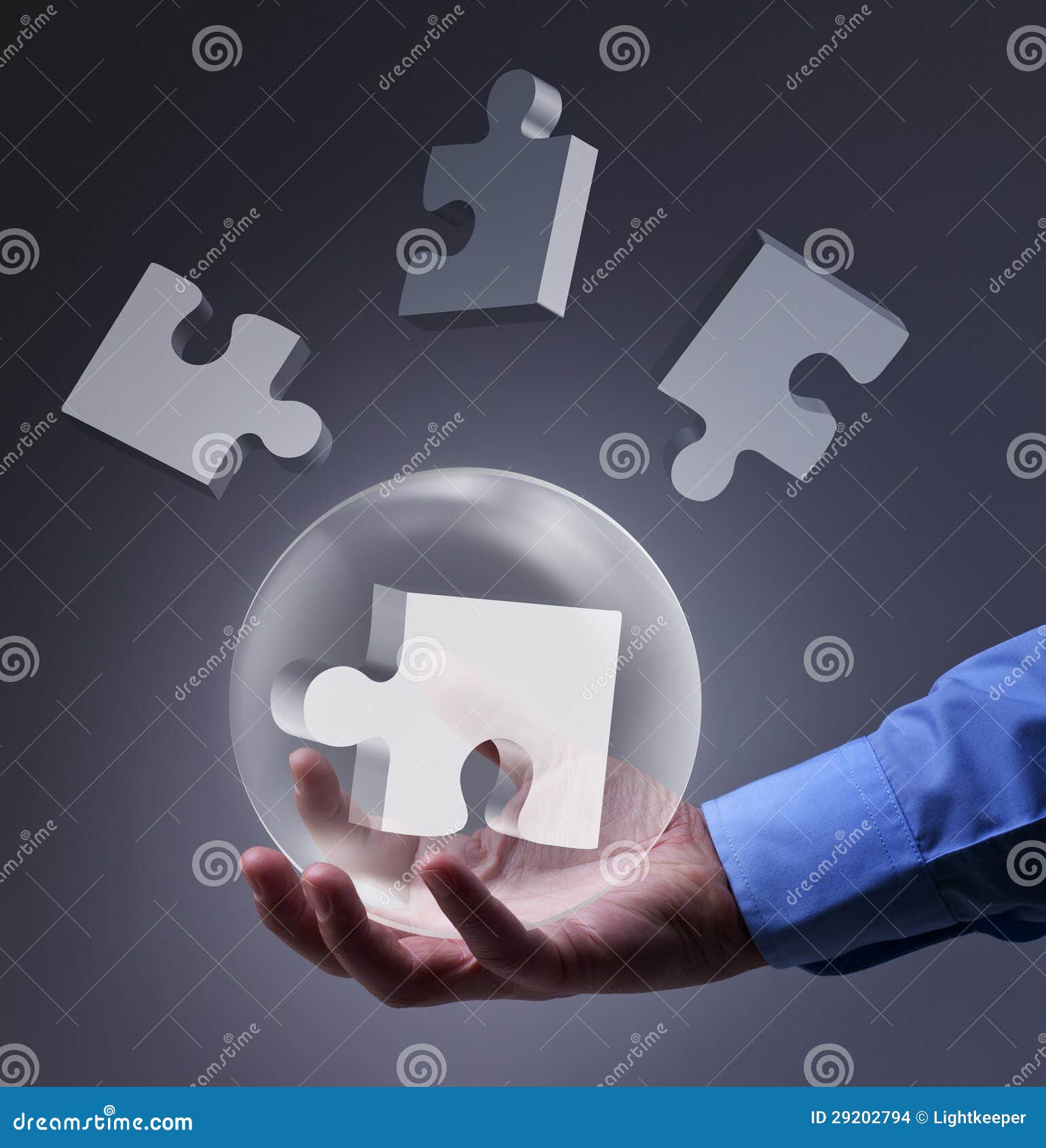 Male Hand Holding Glass Sphere with Puzzle Pieces Stock Photo - Image ...