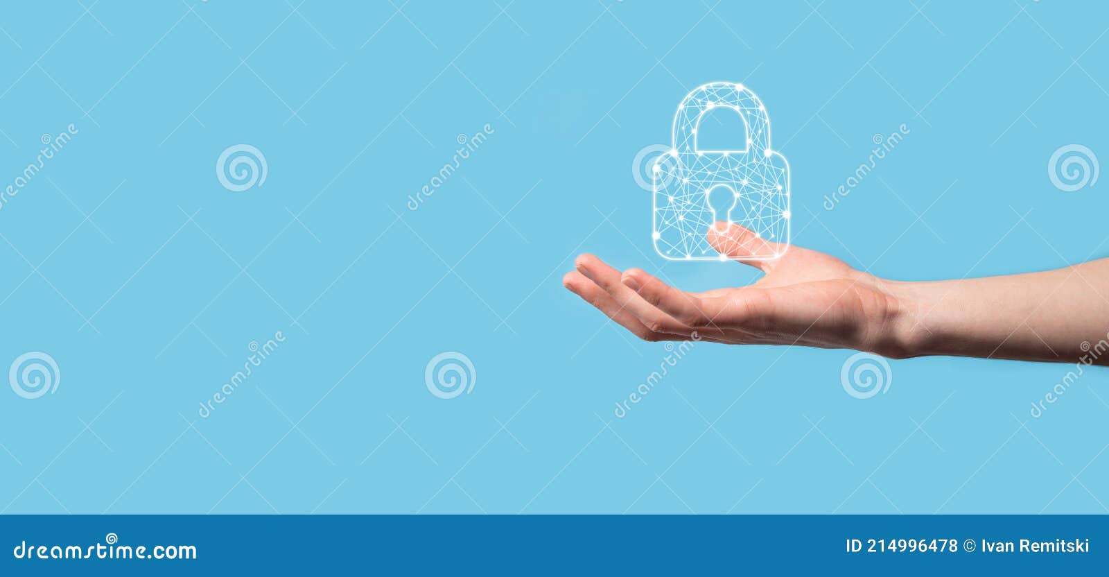 Male Hand Holding a Lock Padlock Icon.Cyber Security Network. Internet ...
