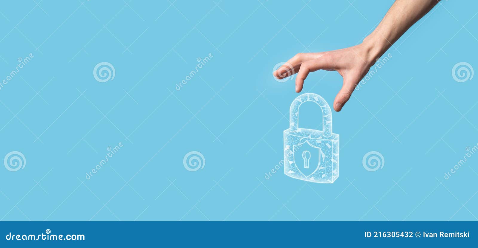 Male Hand Holding a Lock Padlock Icon.Cyber Security Network. Internet ...