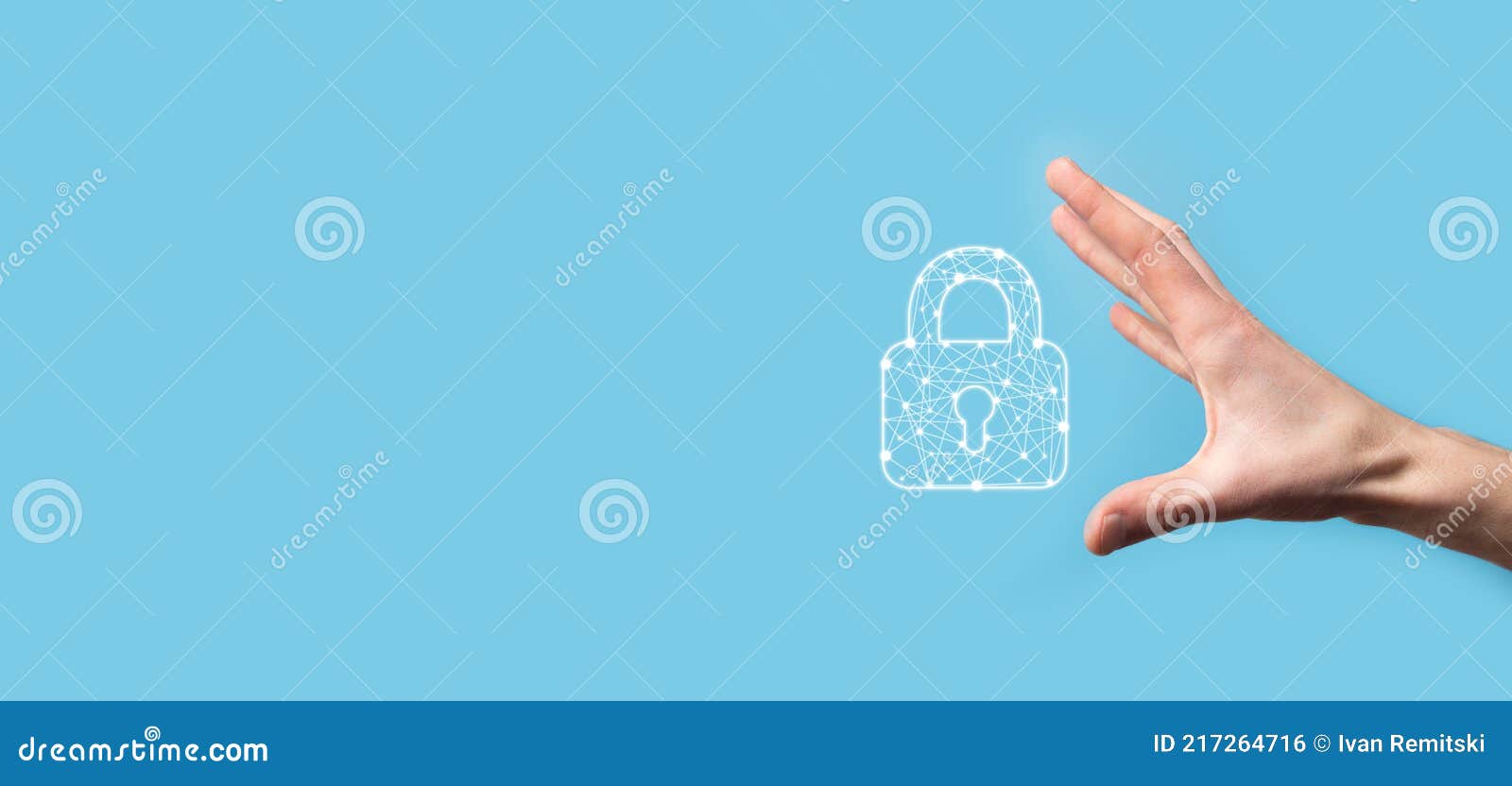 Male Hand Holding a Lock Padlock Icon.Cyber Security Network. Internet ...