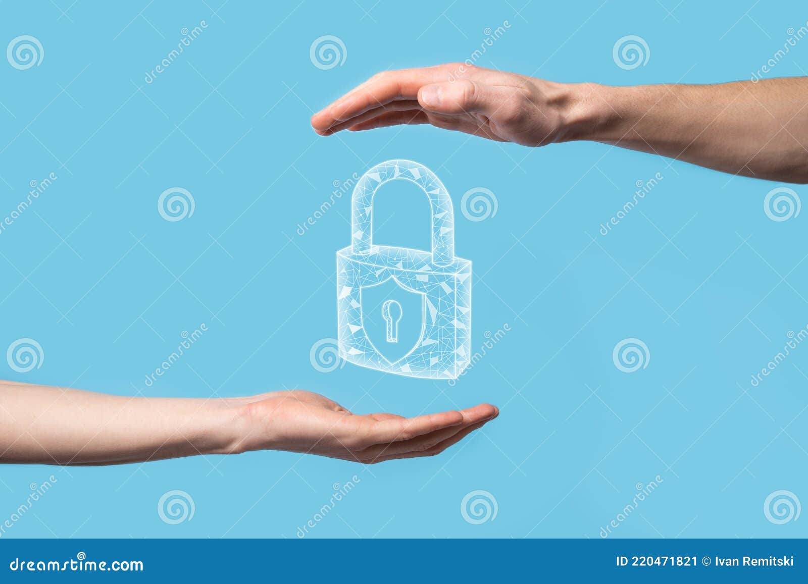 Male Hand Holding a Lock Padlock Icon.Cyber Security Network. Internet ...