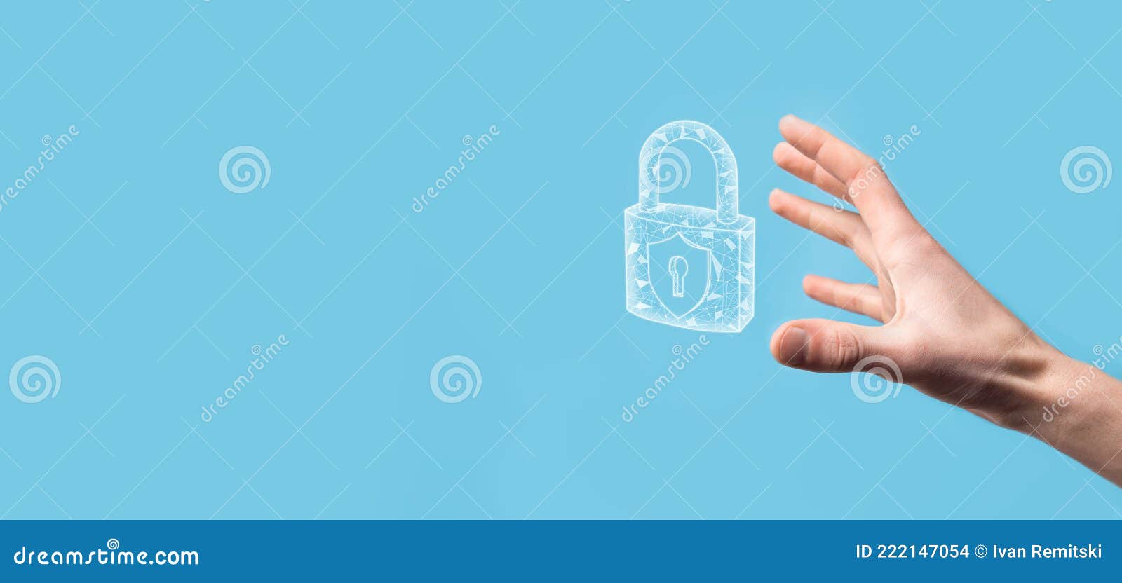 Male Hand Holding a Lock Padlock Icon.Cyber Security Network. Internet ...