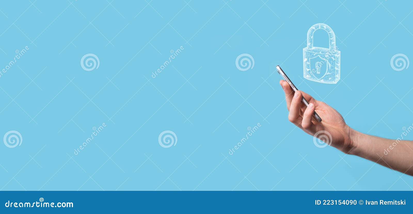 Male Hand Holding a Lock Padlock Icon.Cyber Security Network. Internet ...