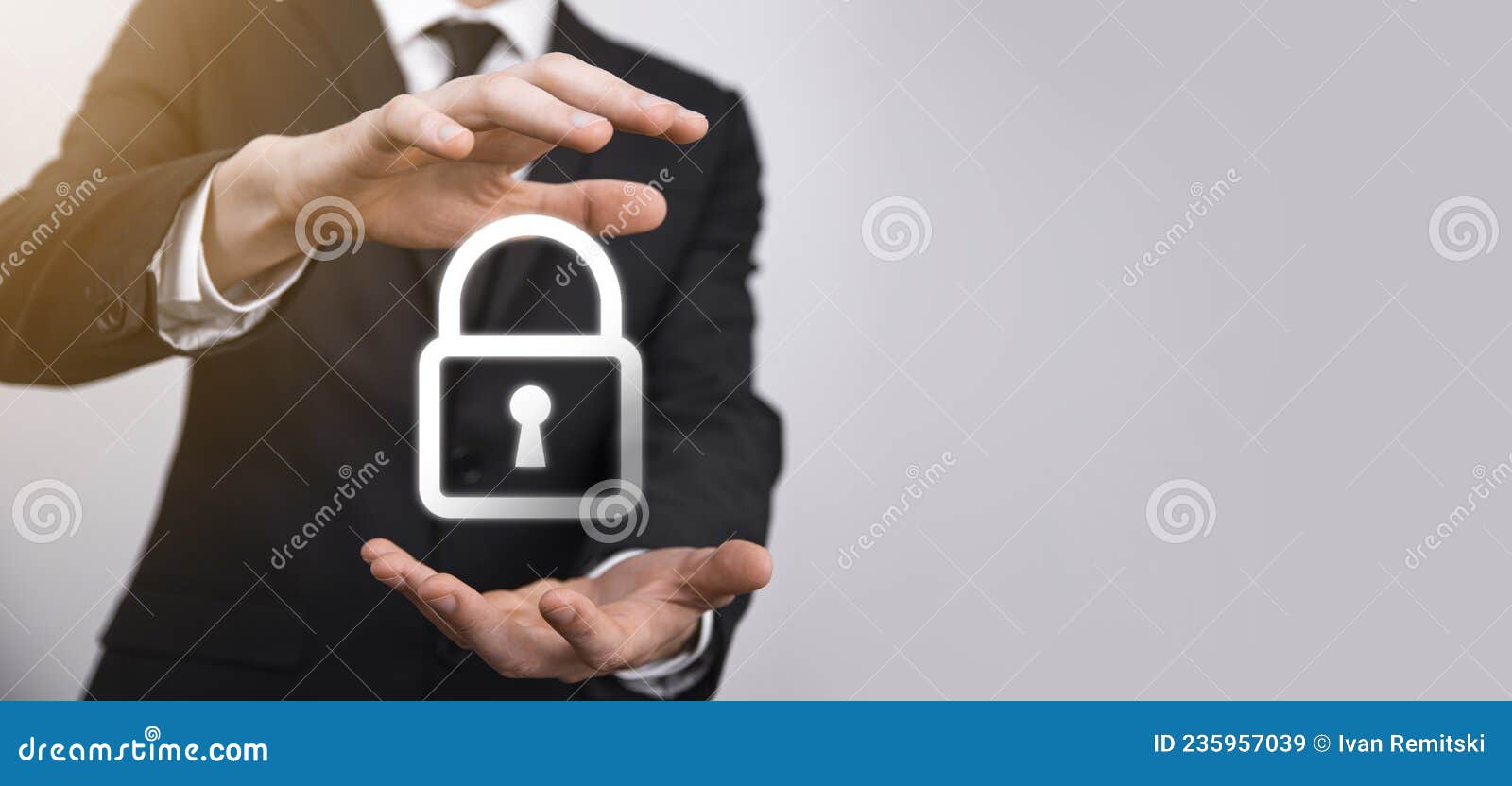Male Hand Holding a Lock Padlock Icon.Cyber Security Network. Internet ...