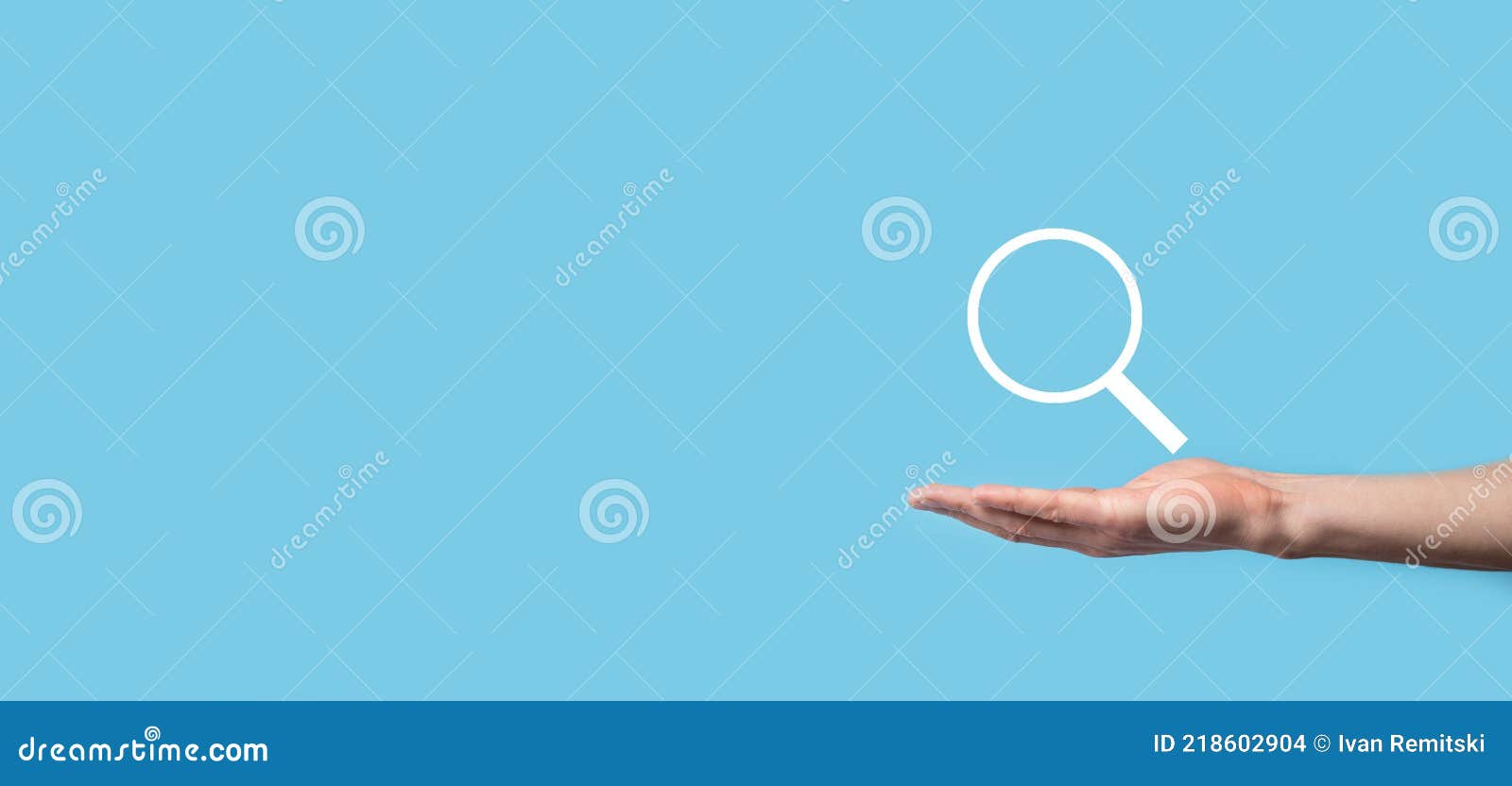 Male Hand Holding Magnifying Glass ,search Icon on Blue Background ...