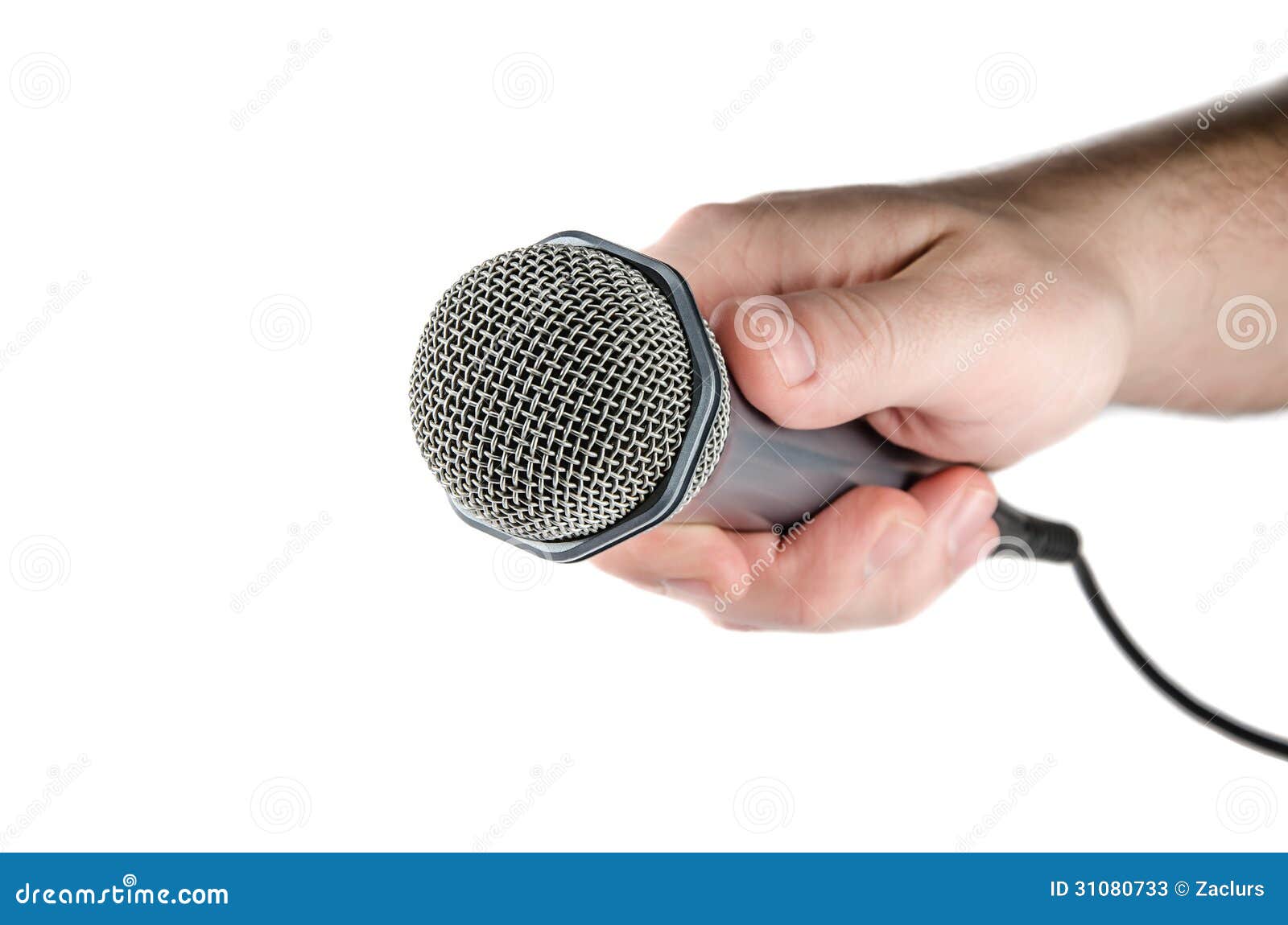 Male Hand Holding Microphone. Stock Image - Image of recording ...