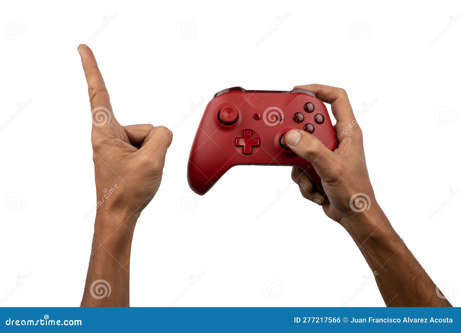 Male Hand Holding a Red Game Controller on White Background Stock Photo ...