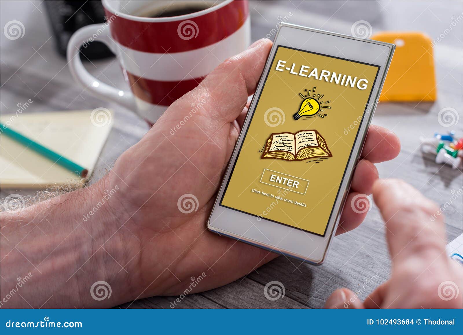 E-learning Concept on a Smartphone Stock Photo - Image of study, book ...