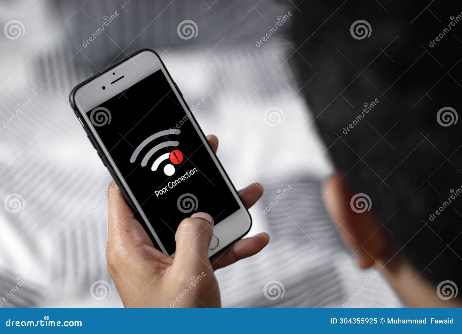 Male Hand Holding Smartphone with Sign Bad Connection on Screen ...