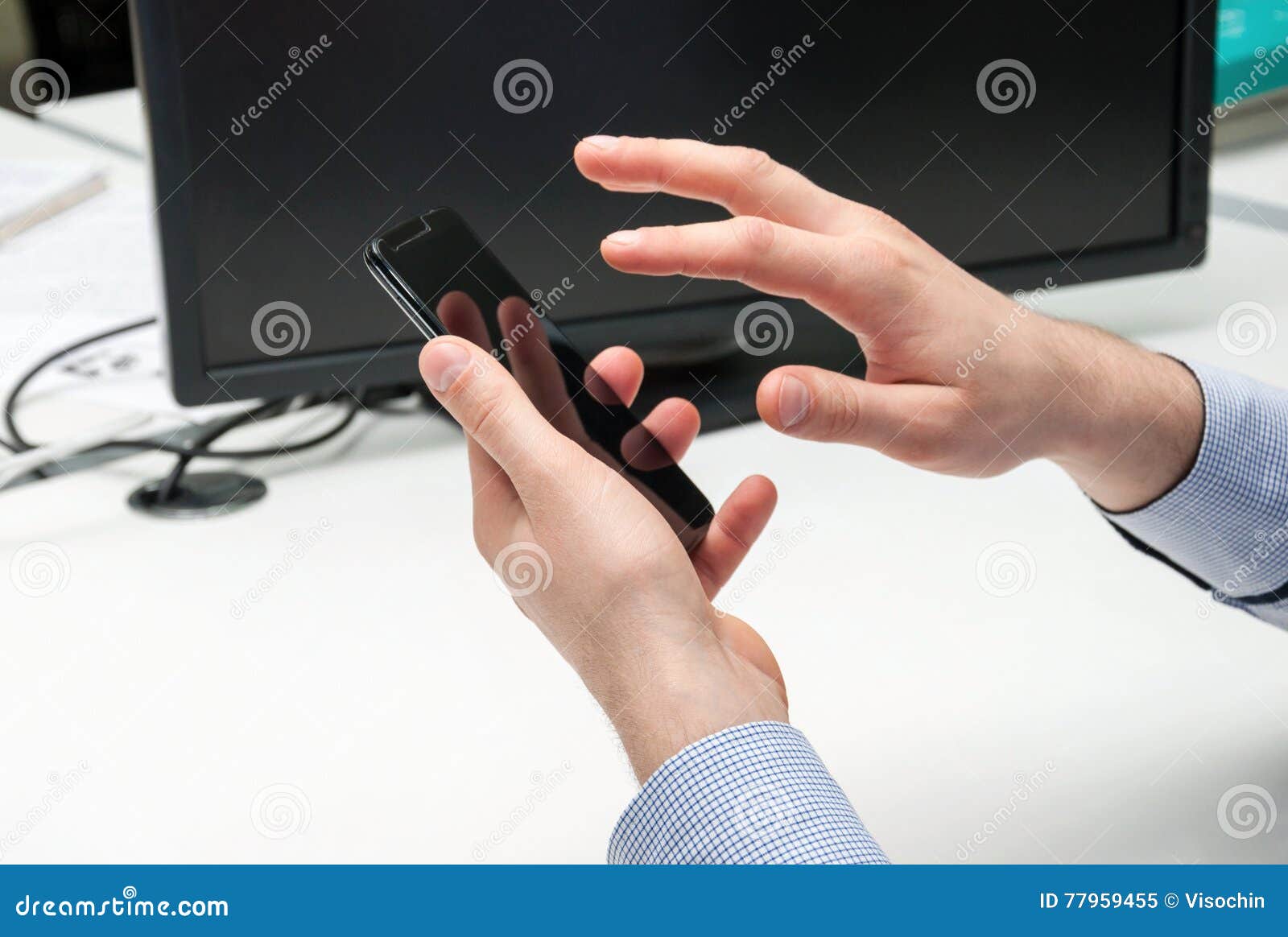 Male Hand Holding Smartphone and Touching Its Sensor Screen Stock Image ...