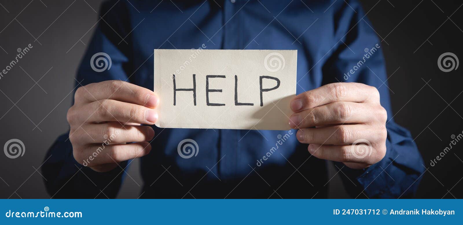 Male Hand Holding Text Help on Paper Stock Photo - Image of paper, help ...