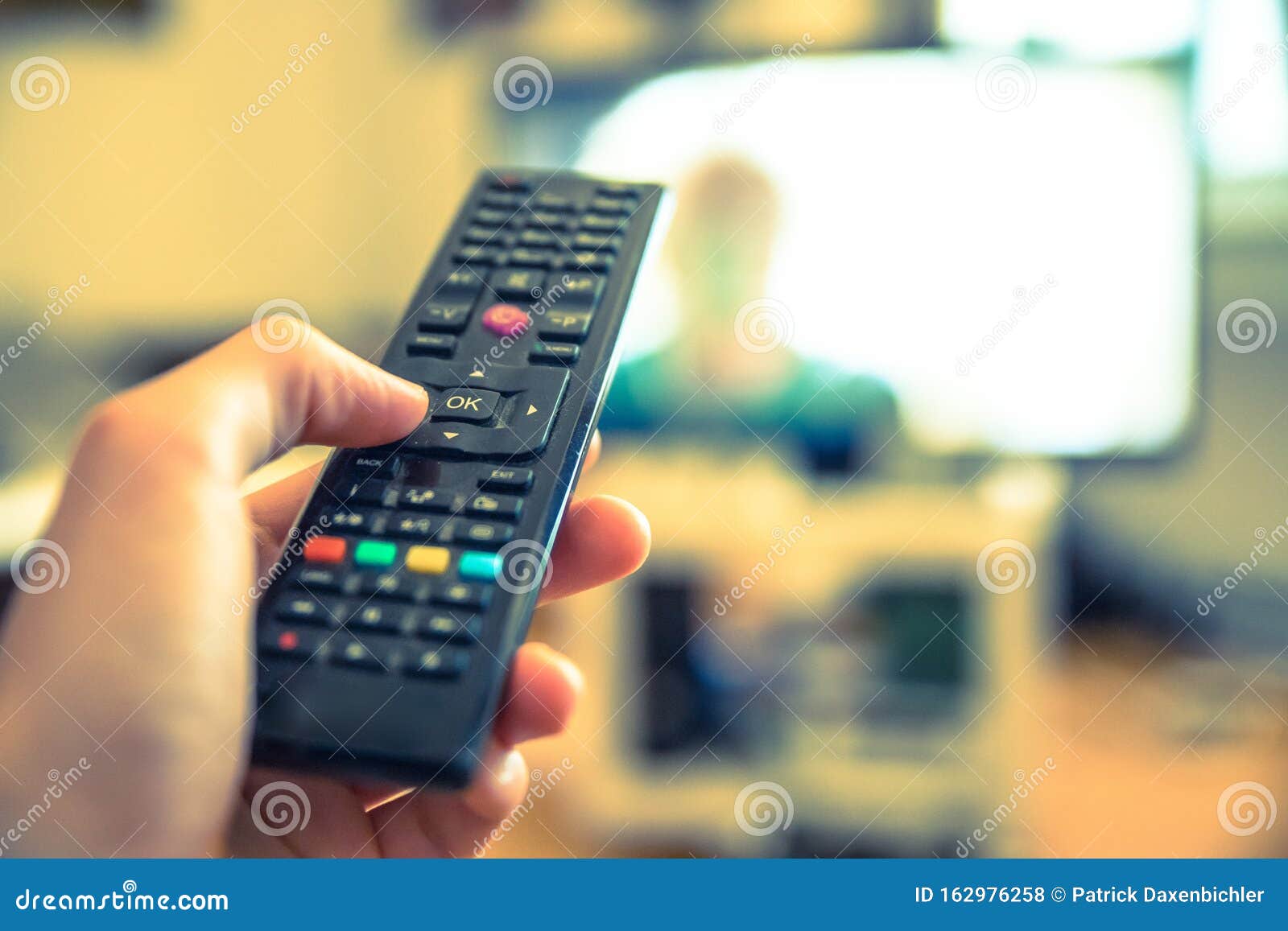Male Hand is Holding TV Remote Control, Smart TV Stock Photo - Image of ...