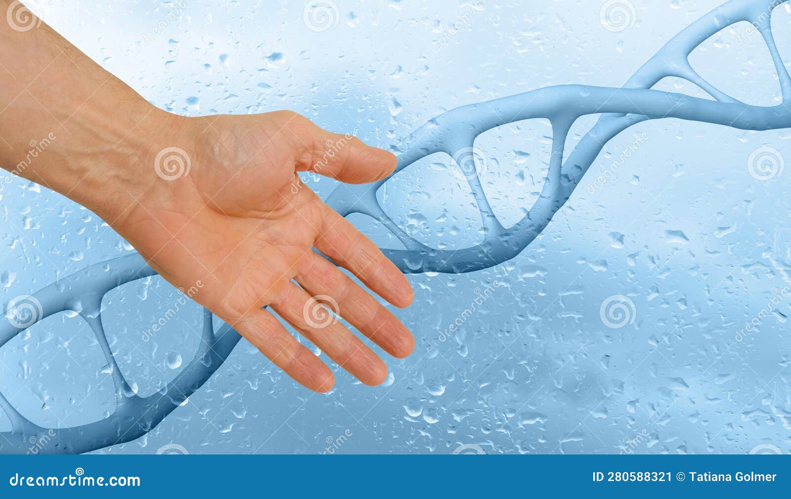 Male Hand, Human Dna Structure with Helix, Deoxyribonucleic Acid ...