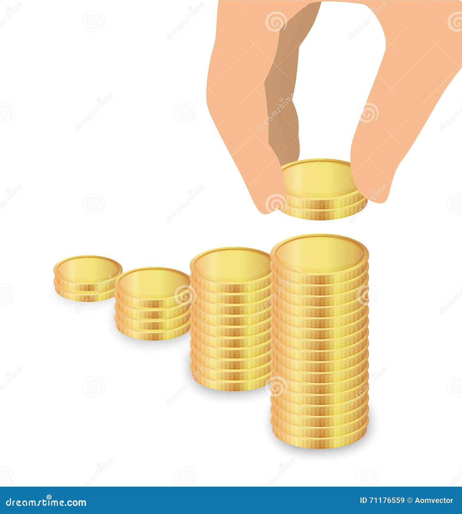 Male Hand Increase Stack of Coins, Increase Savings Stock Vector ...