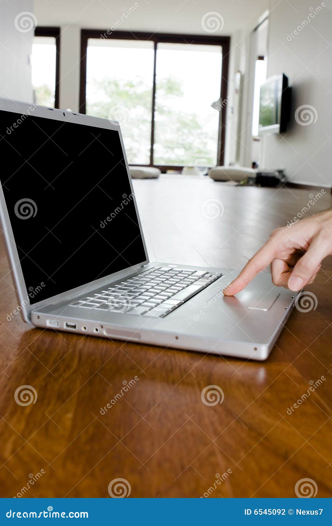Male Hand and Modern Laptop Stock Photo - Image of floor, laptop: 6545092