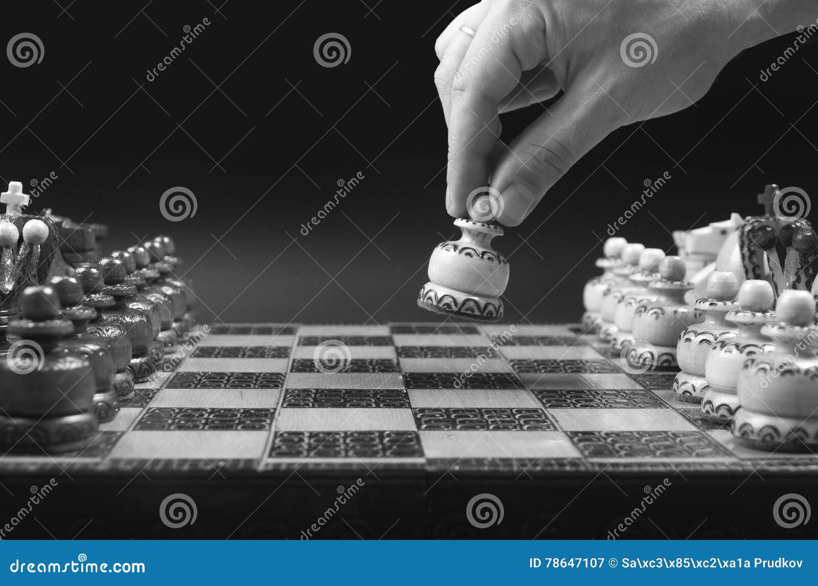 Male Hand Moving White Pawn at the Beginning of Chess Game Stock Image ...