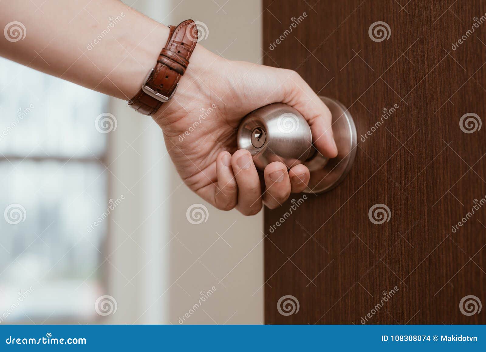Male Hand Open Door Knob or Opening the Door Stock Photo - Image of ...
