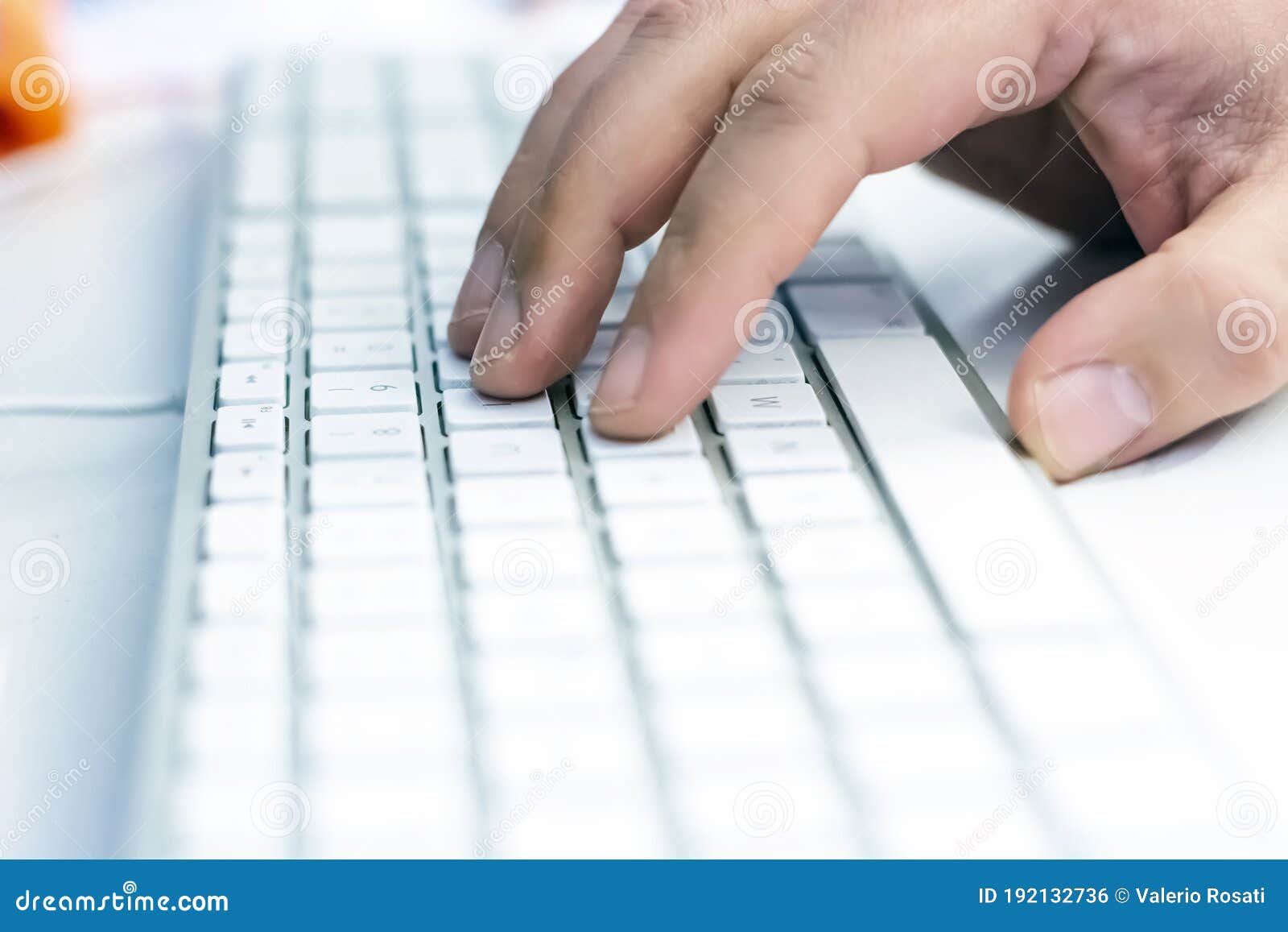 A Male Hand Over the White Keyboard of a Computer before Typing Stock ...